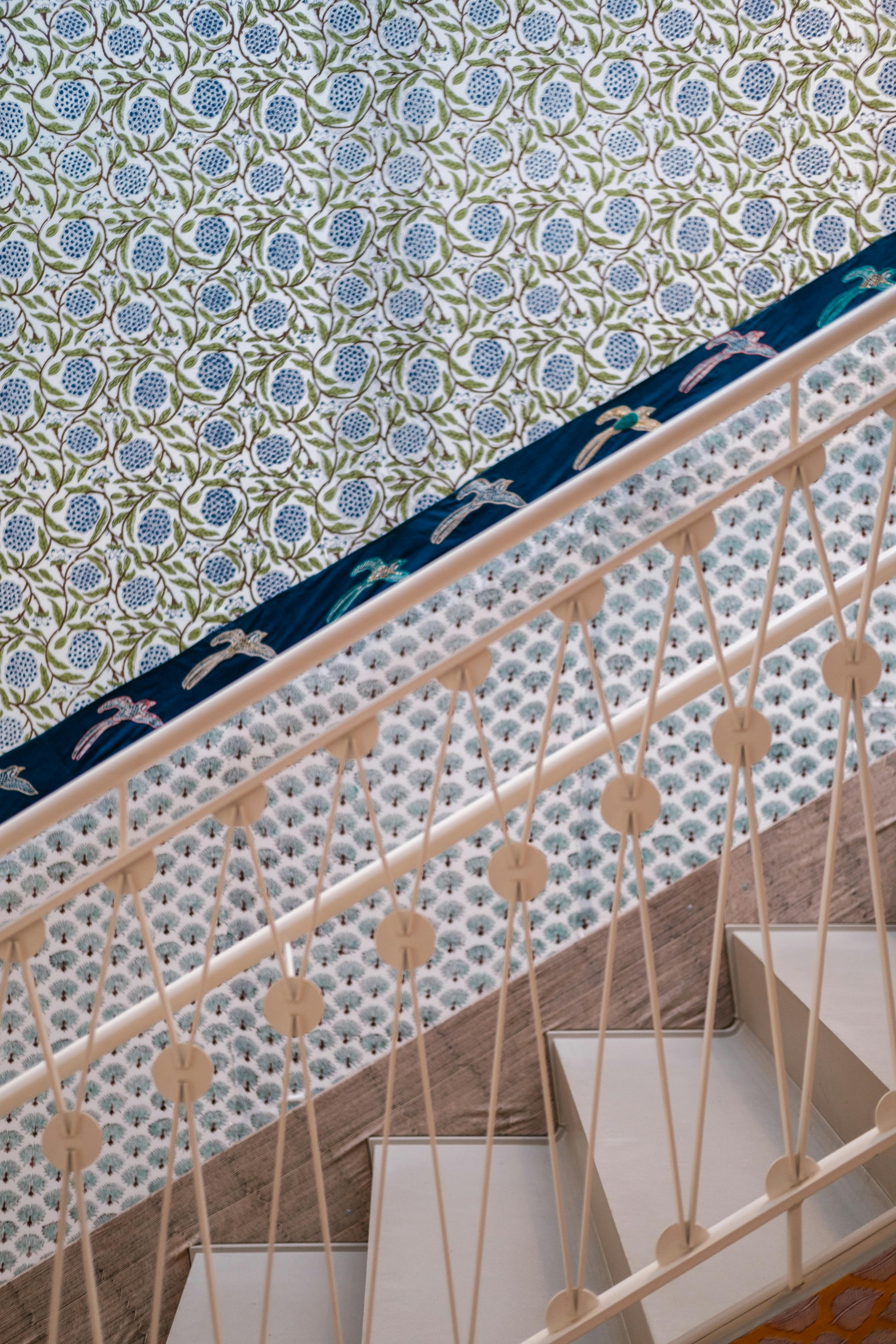 Diagonal Composition with Stairs, Balustrade and Wallpaper Pattern ...
