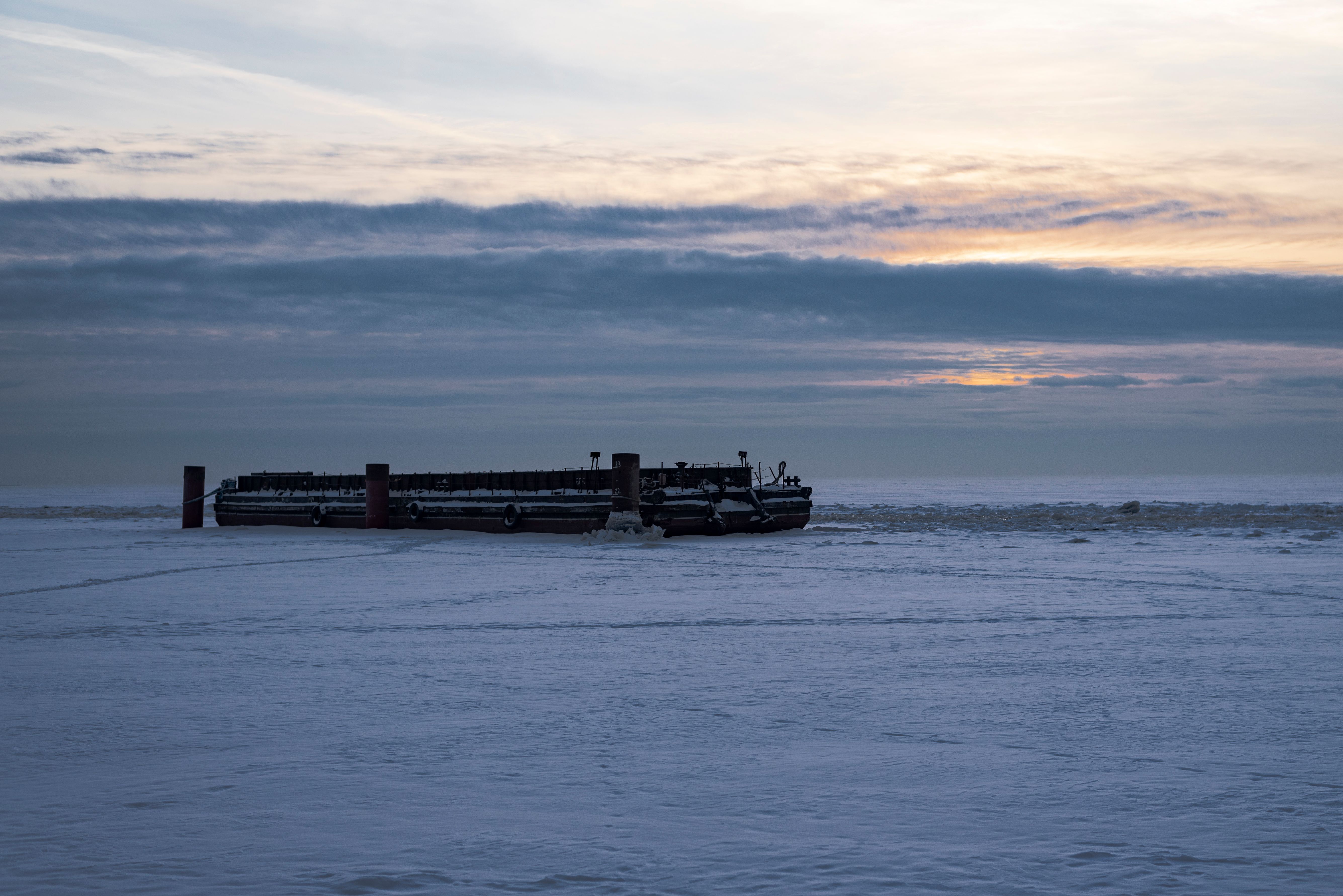 Snow around Ship and Platform on Sea · Free Stock Photo