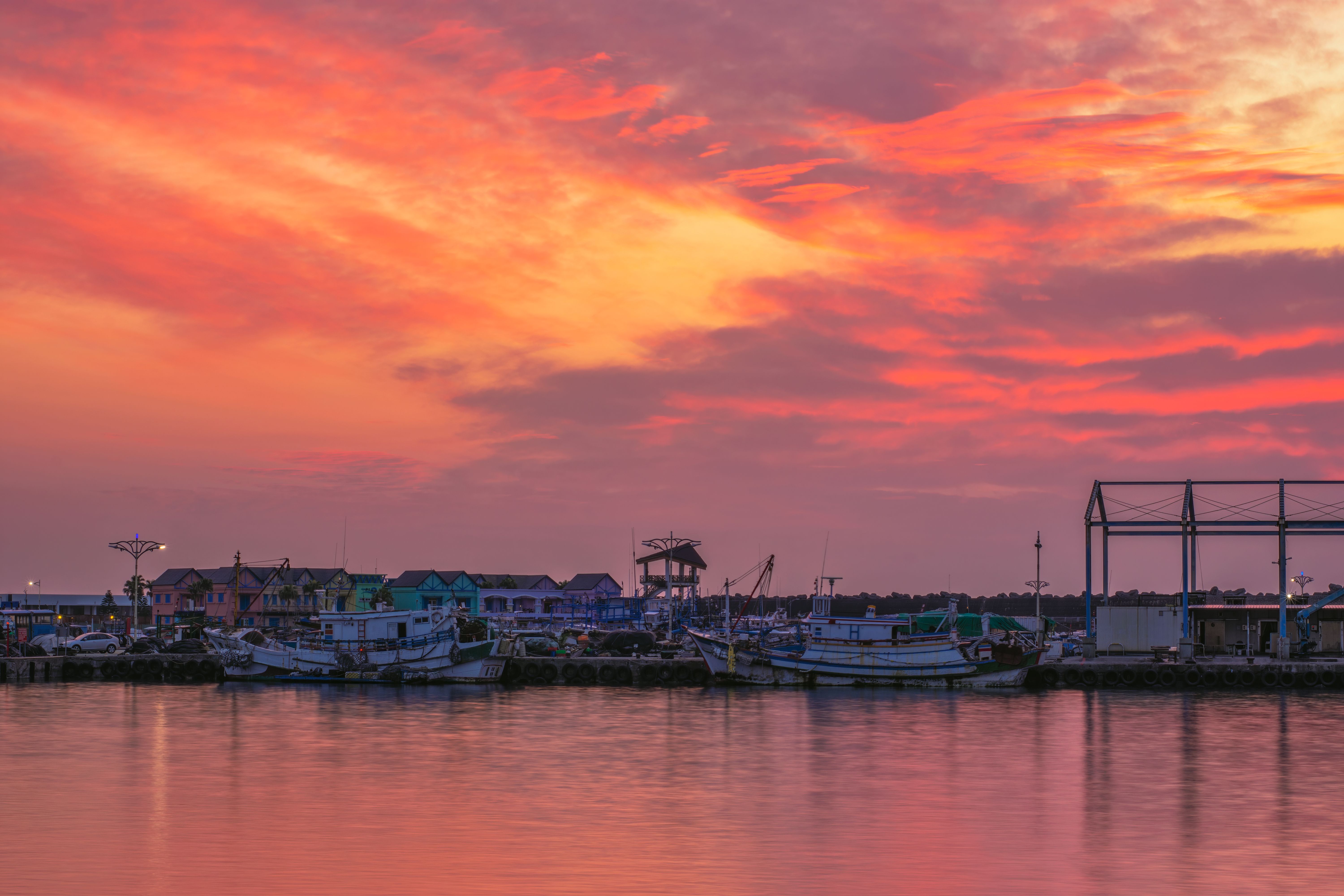View of a Port Town at Dusk · Free Stock Photo