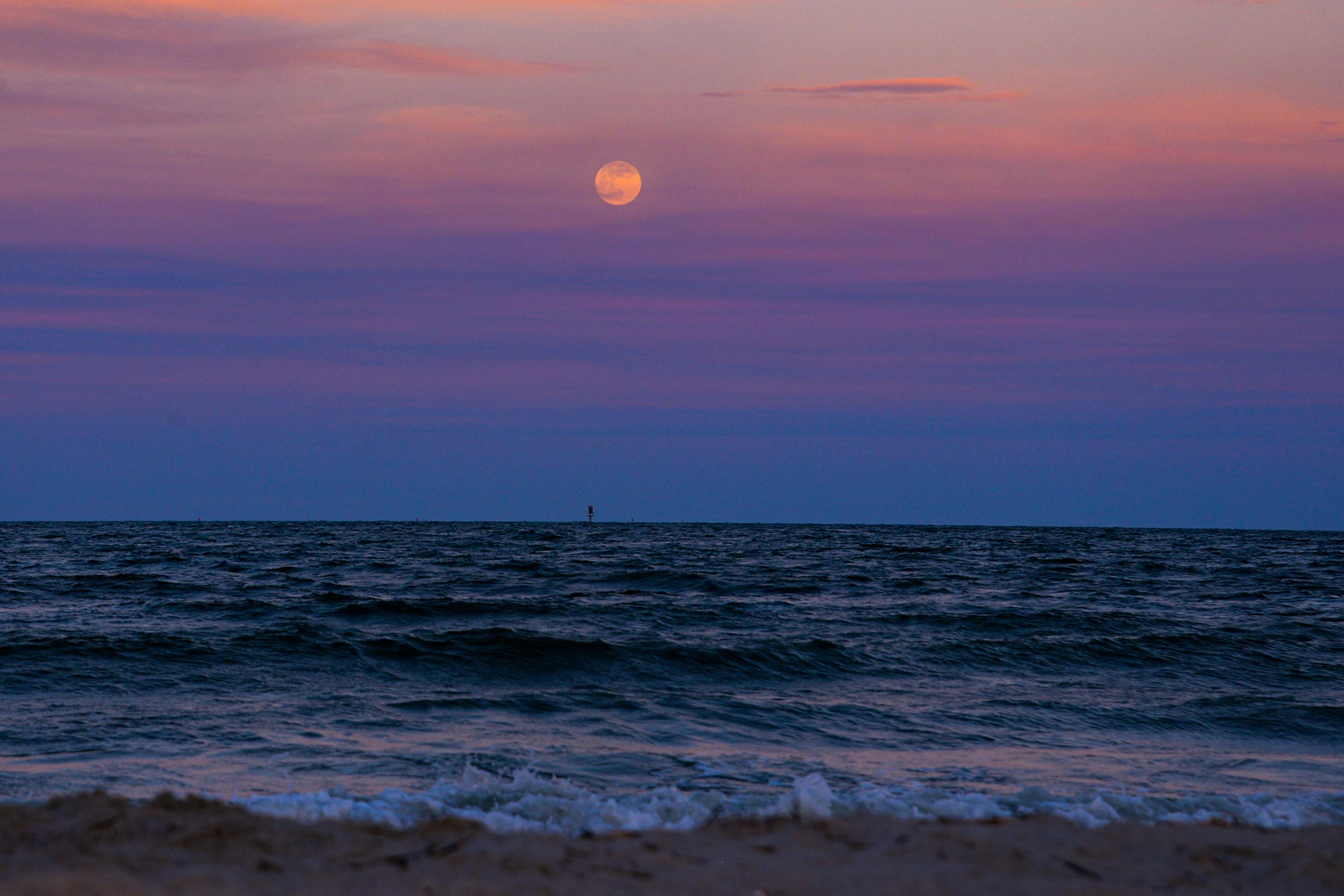 Moon over Sea in Evening · Free Stock Photo