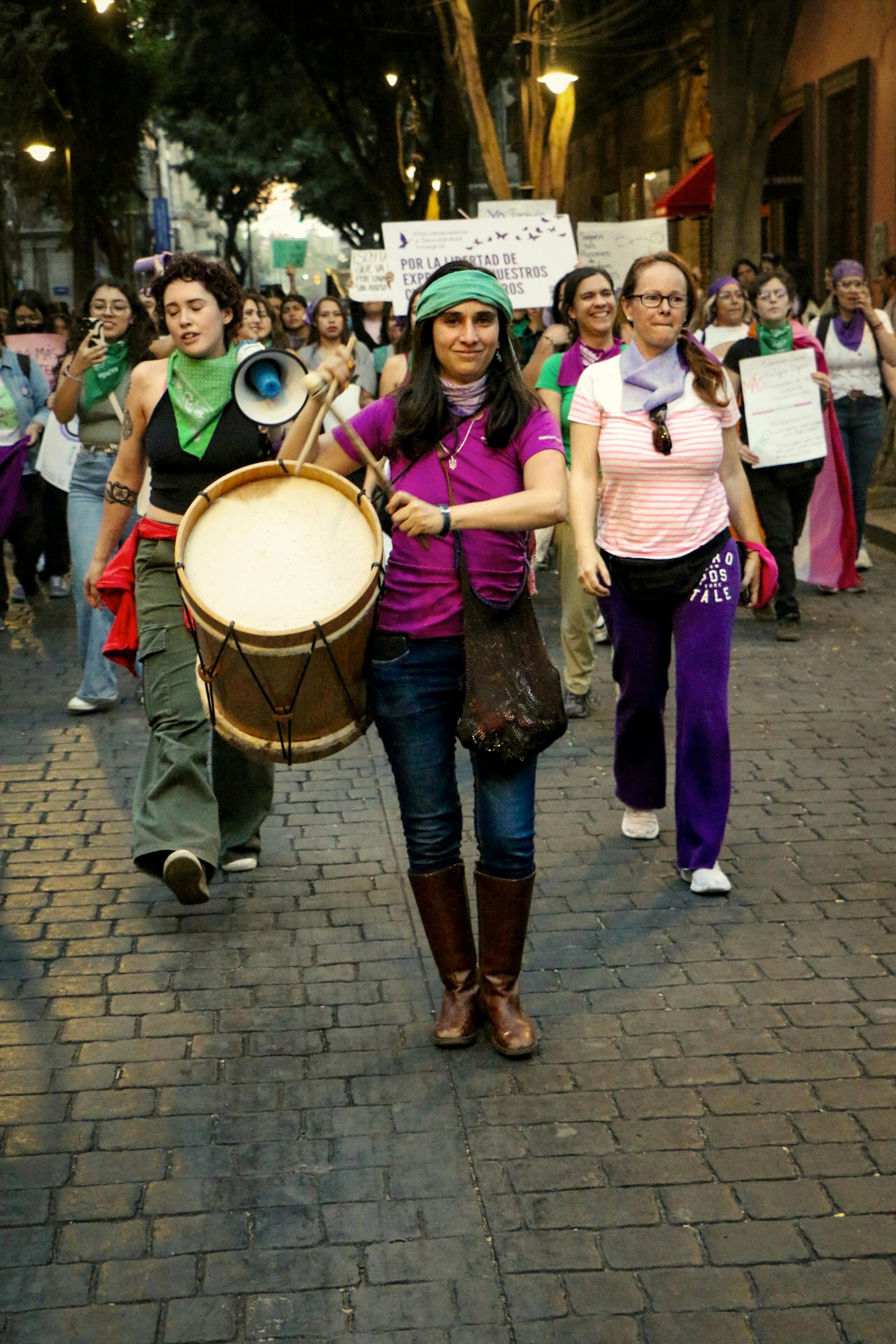 Woman with Drum at Protest · Free Stock Photo