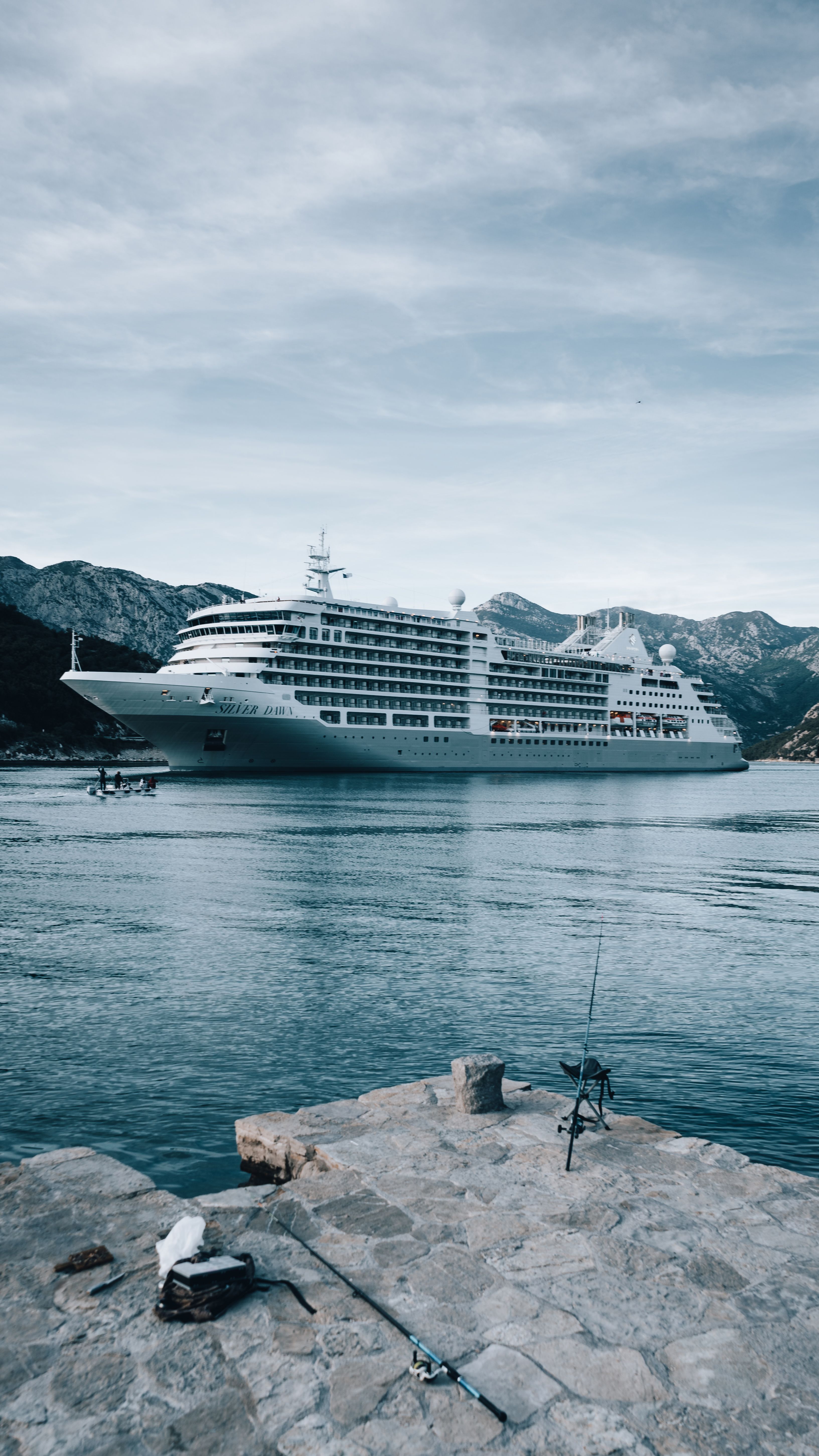 Fishing Rod on Shore and Cruise Ship behind · Free Stock Photo