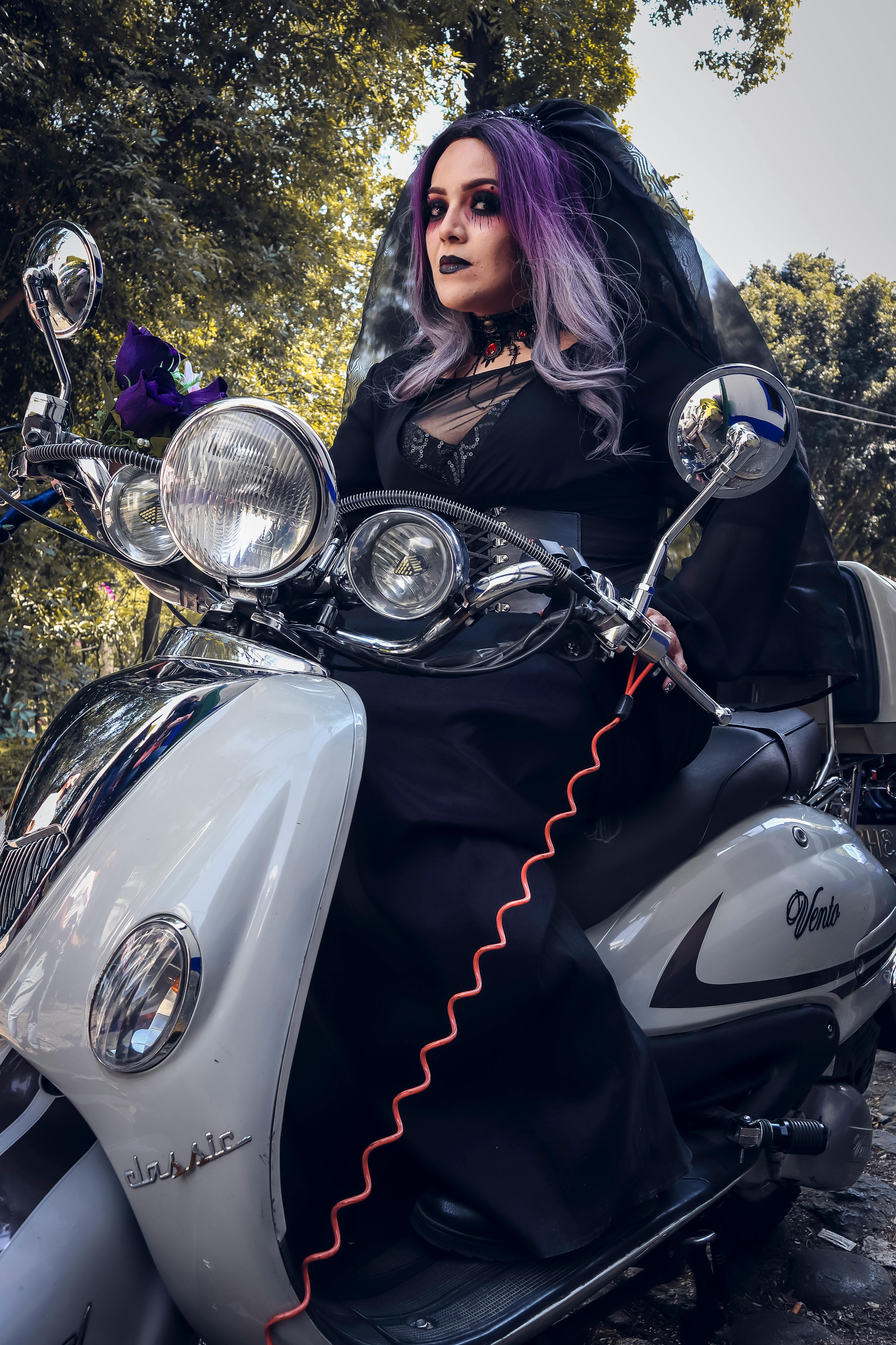 Woman in Halloween Costume on Scooter · Free Stock Photo