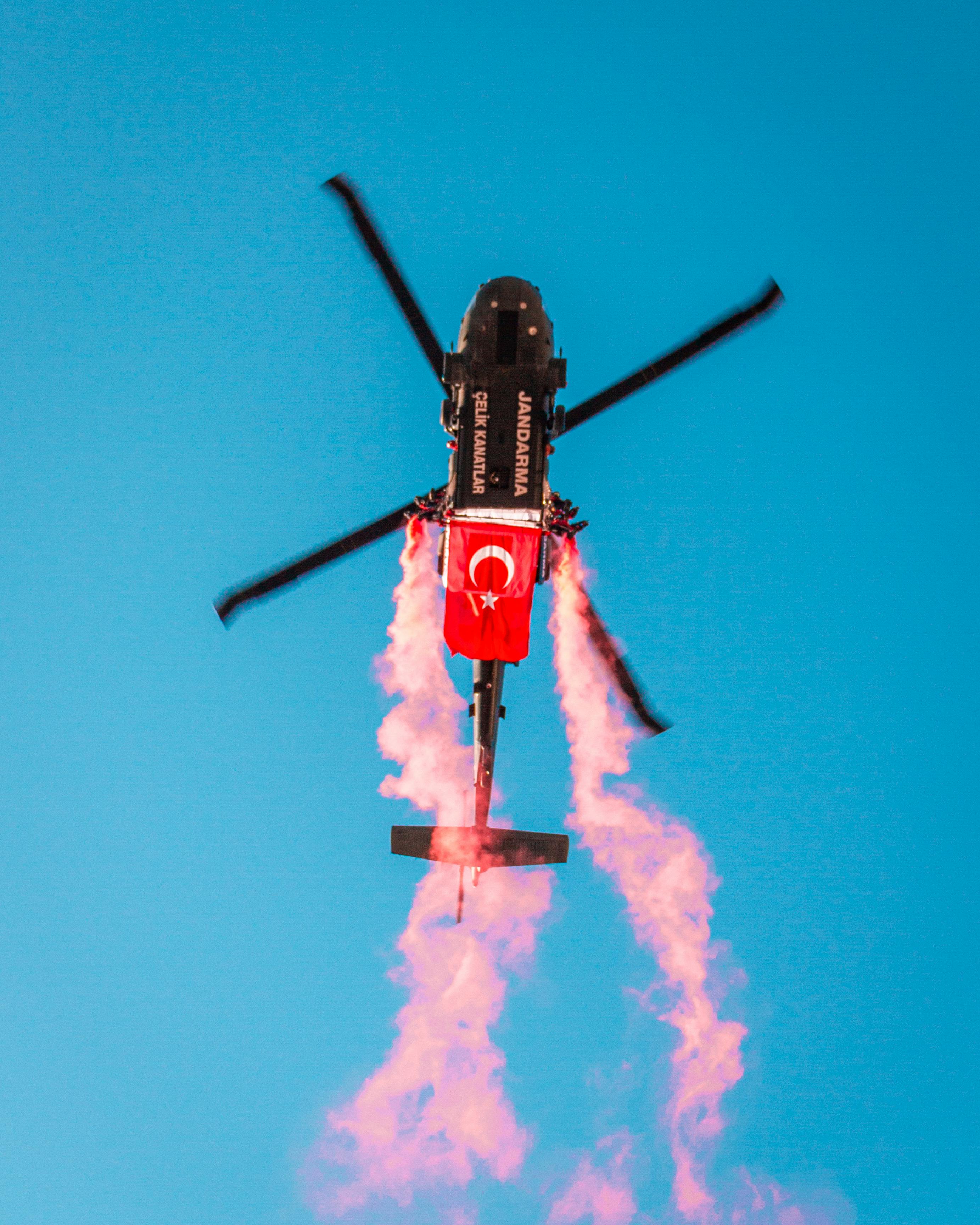 Helicopter with Flag of Turkiye · Free Stock Photo