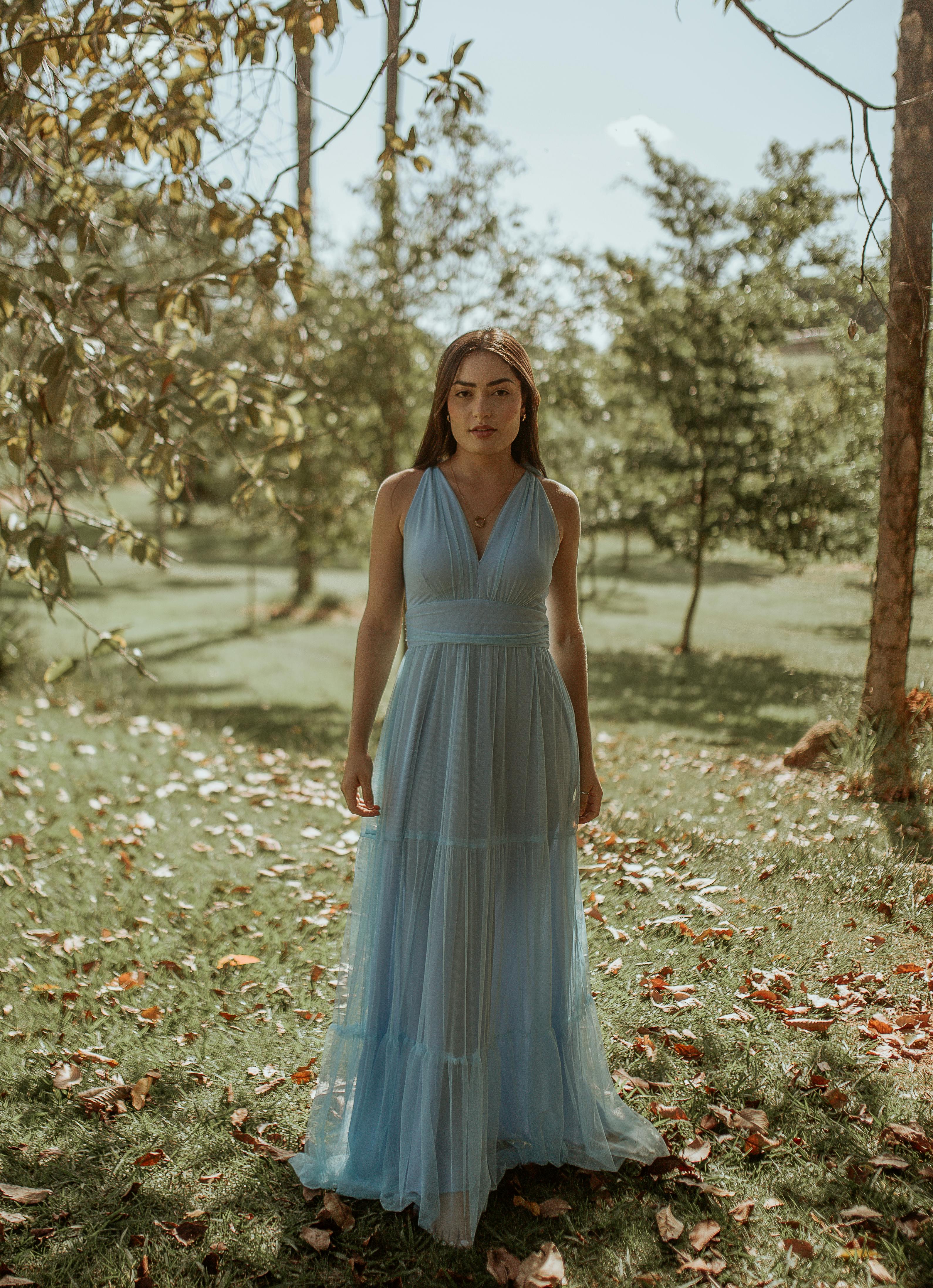 Portrait of a Pretty Brunette Wearing a Translucent Dress Standing on ...