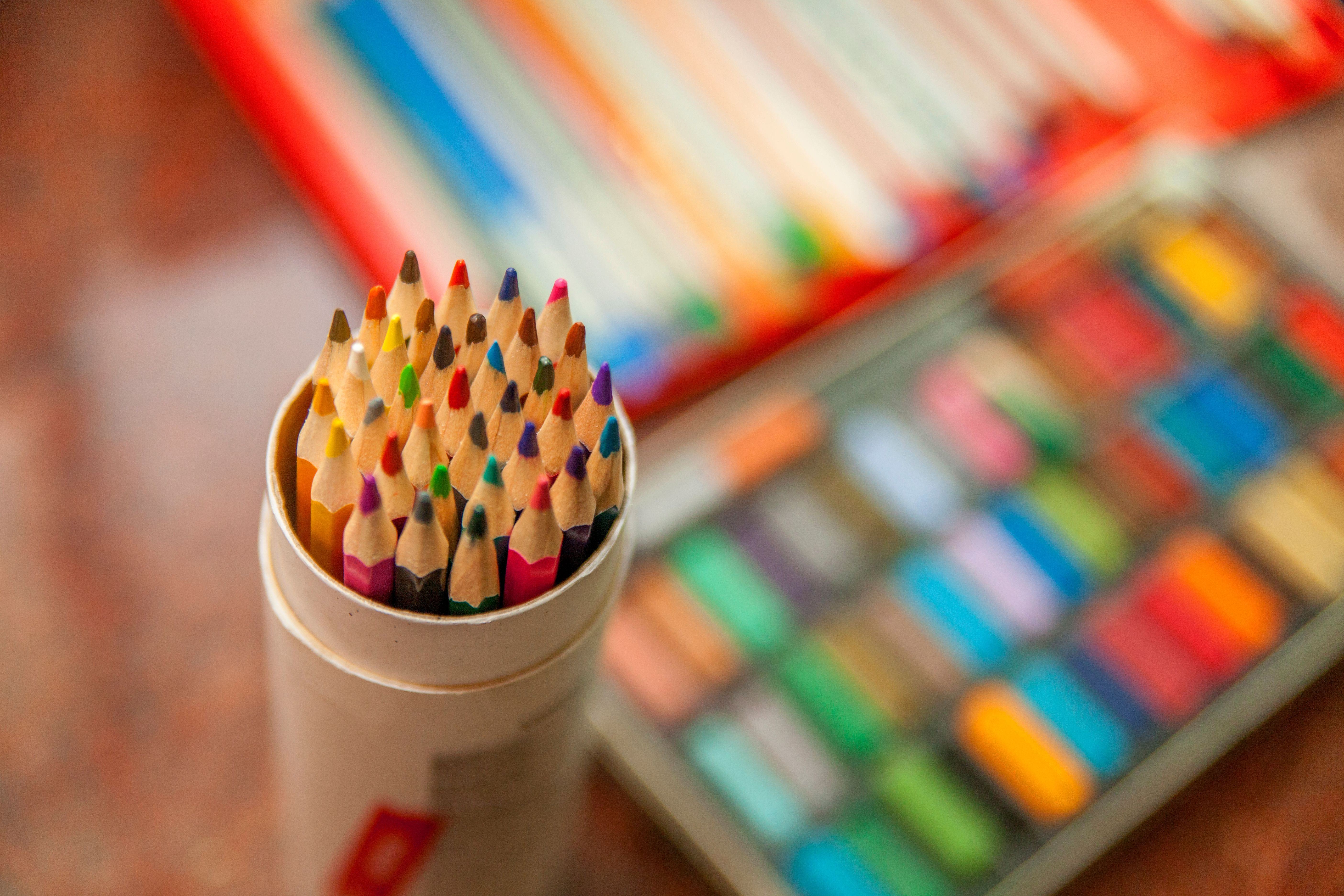 Close-up of a Tube with Colored Pencils · Free Stock Photo