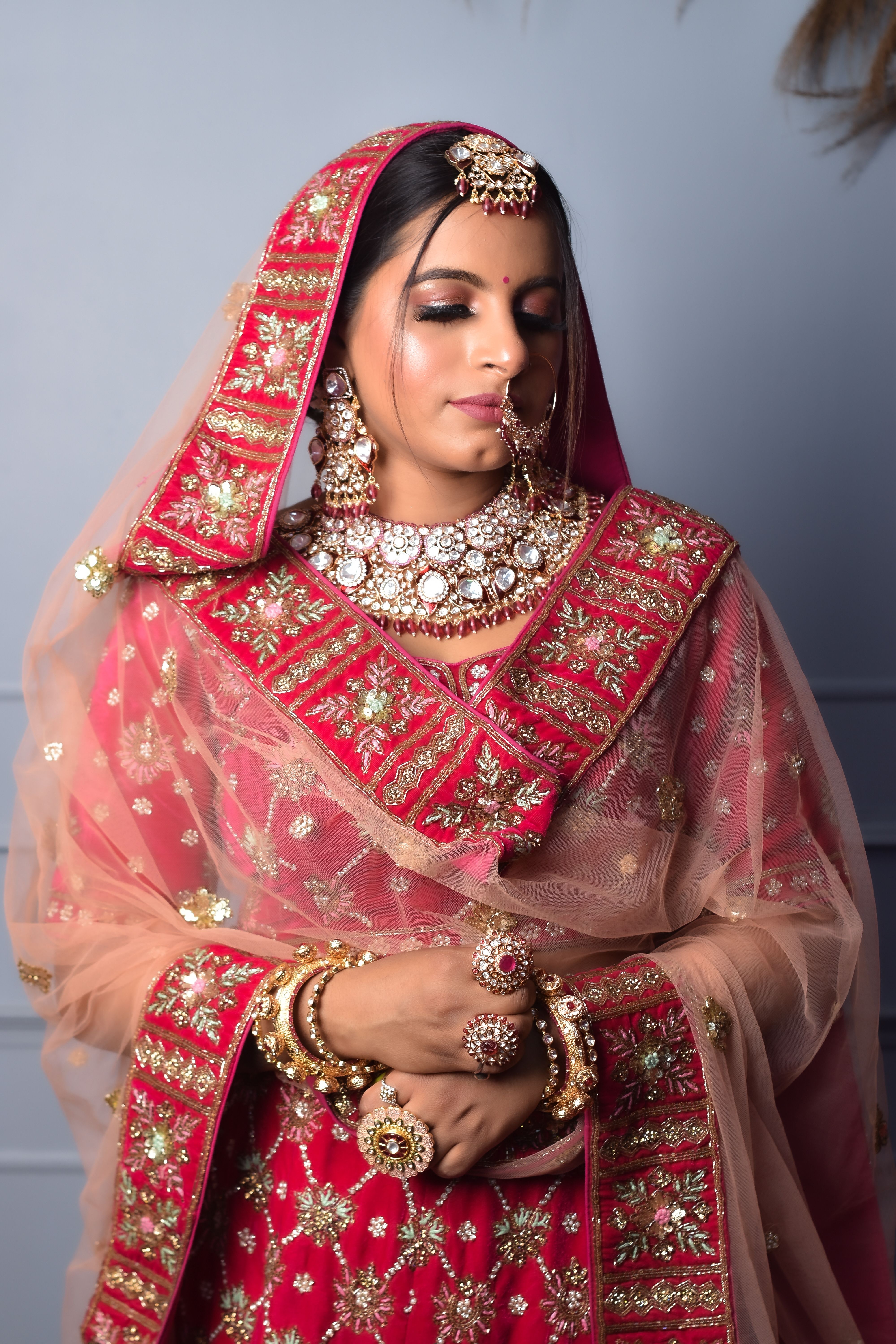 Bride Wearing Ornate Red Dress and Jewell · Free Stock Photo