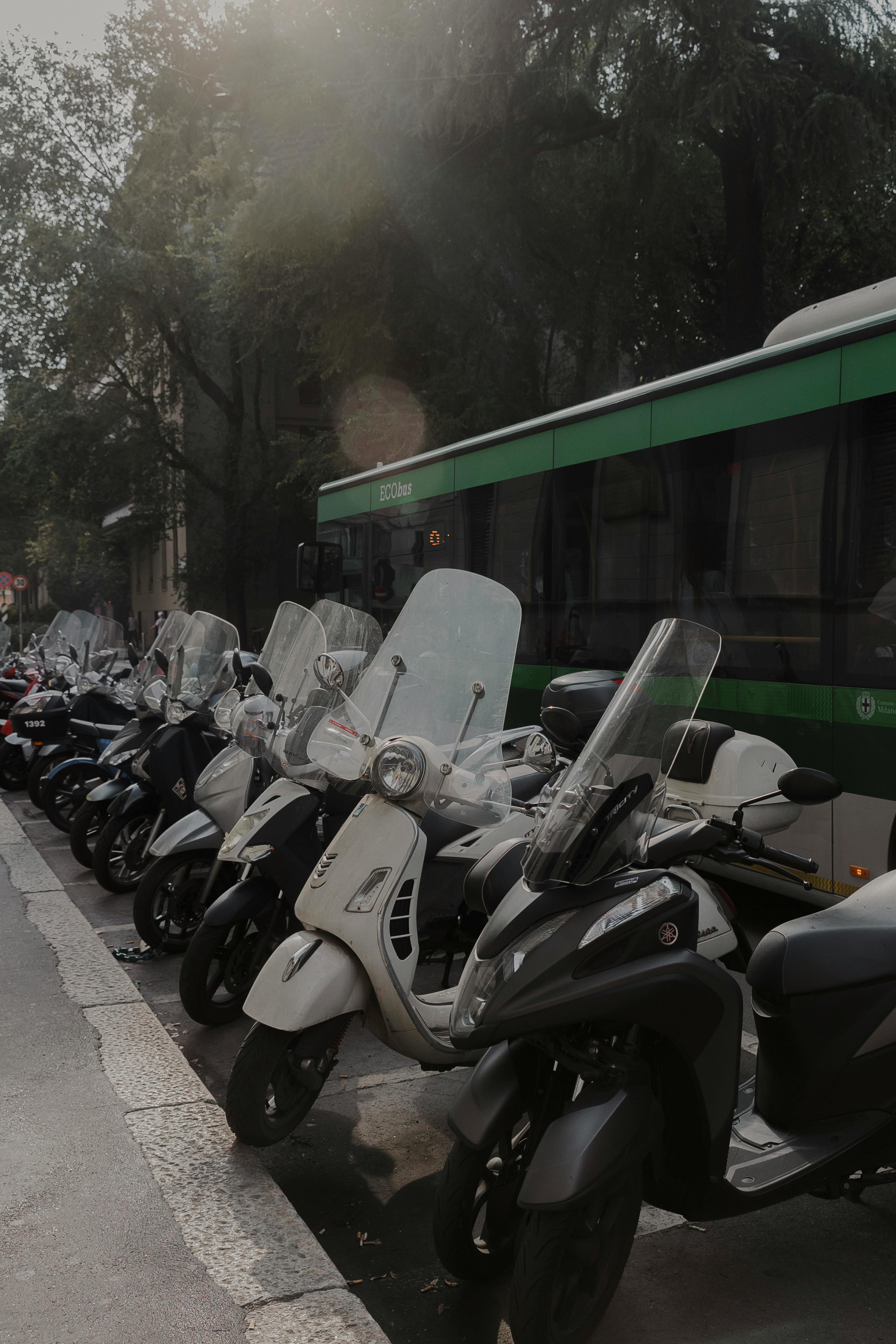 Scooters Parked along the Street in City · Free Stock Photo