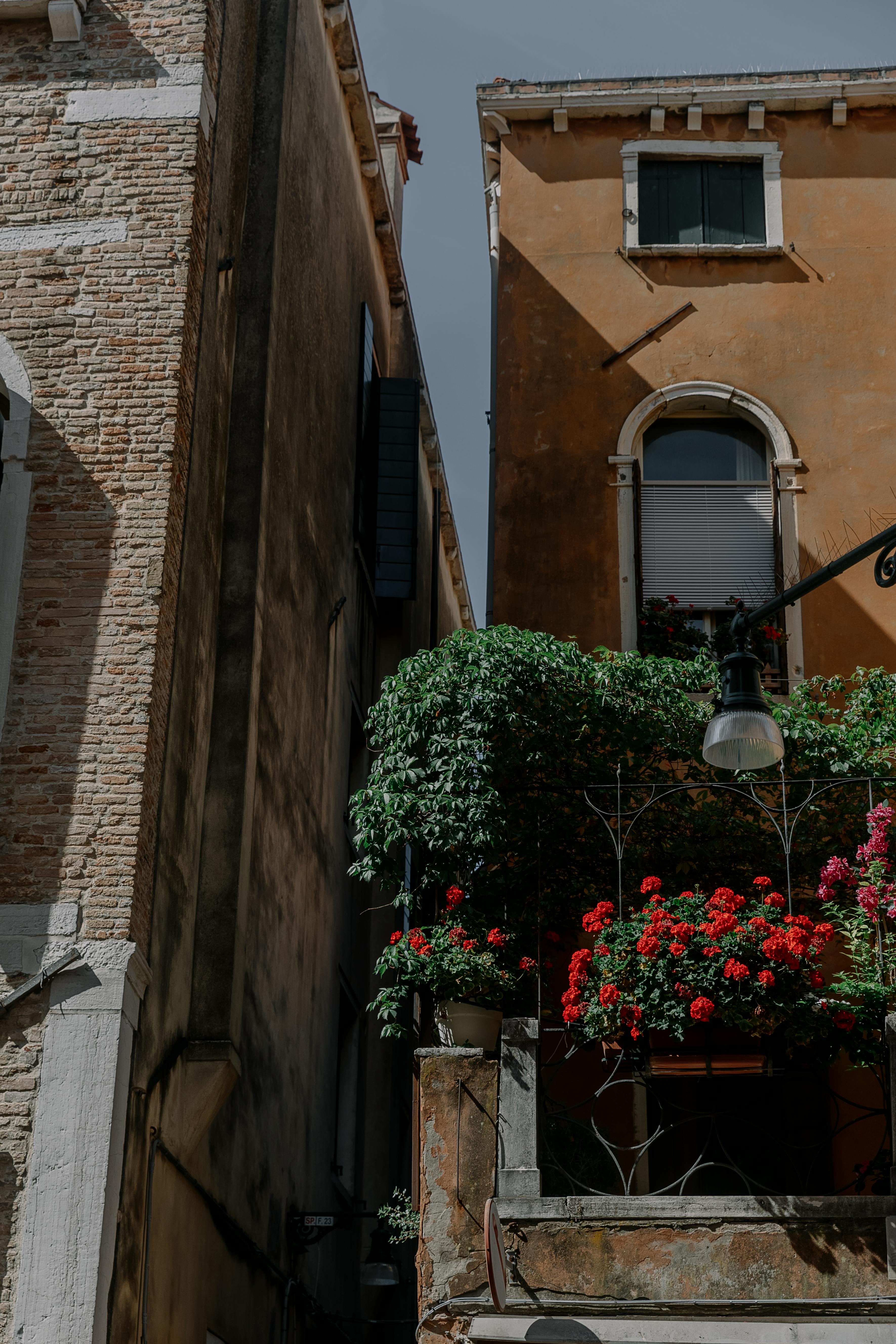 Facade of a Traditional Italian House with Flowers on the Terrace ...