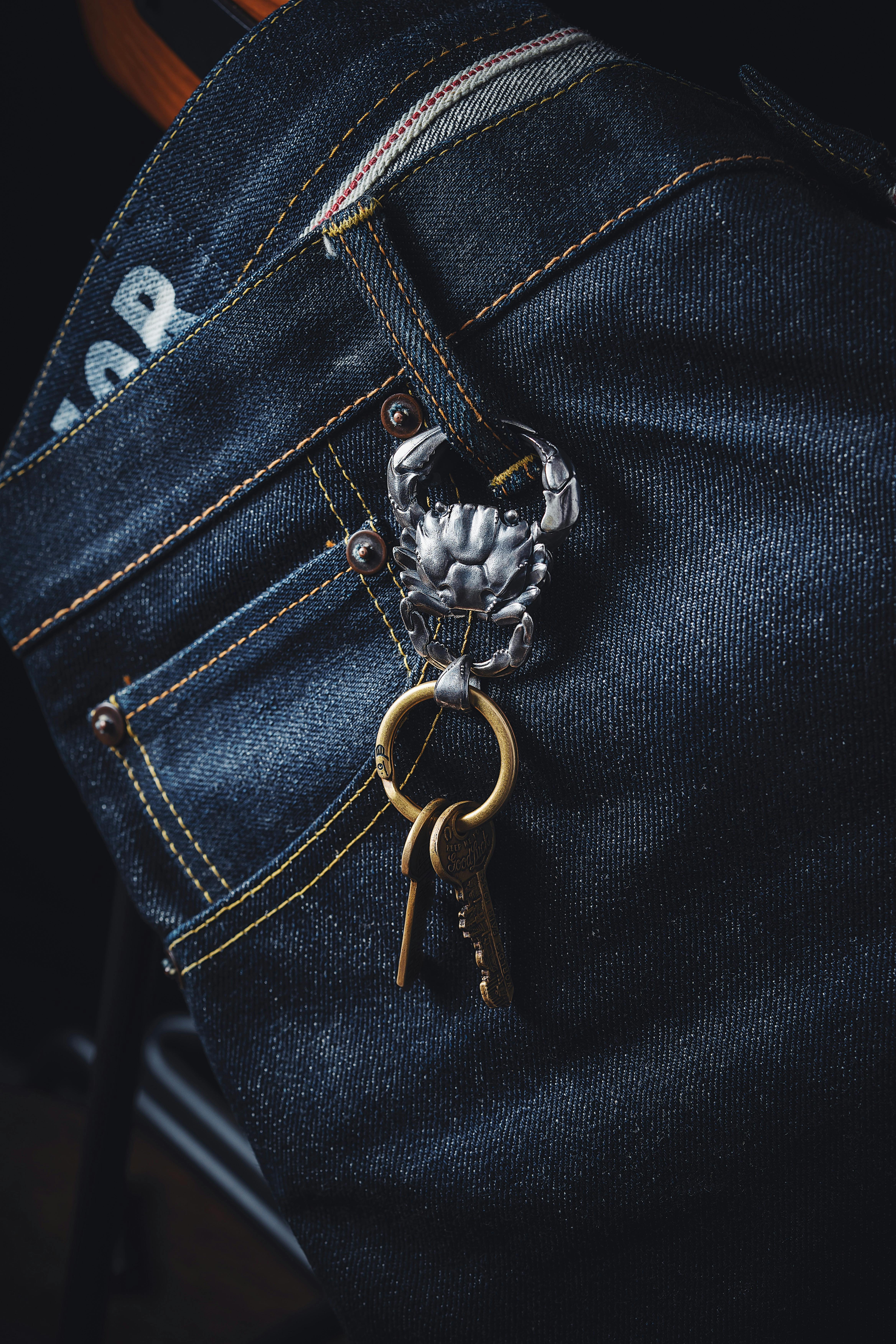 Photo of a Jeans Trousers with Metal Keys on a Chain · Free Stock Photo
