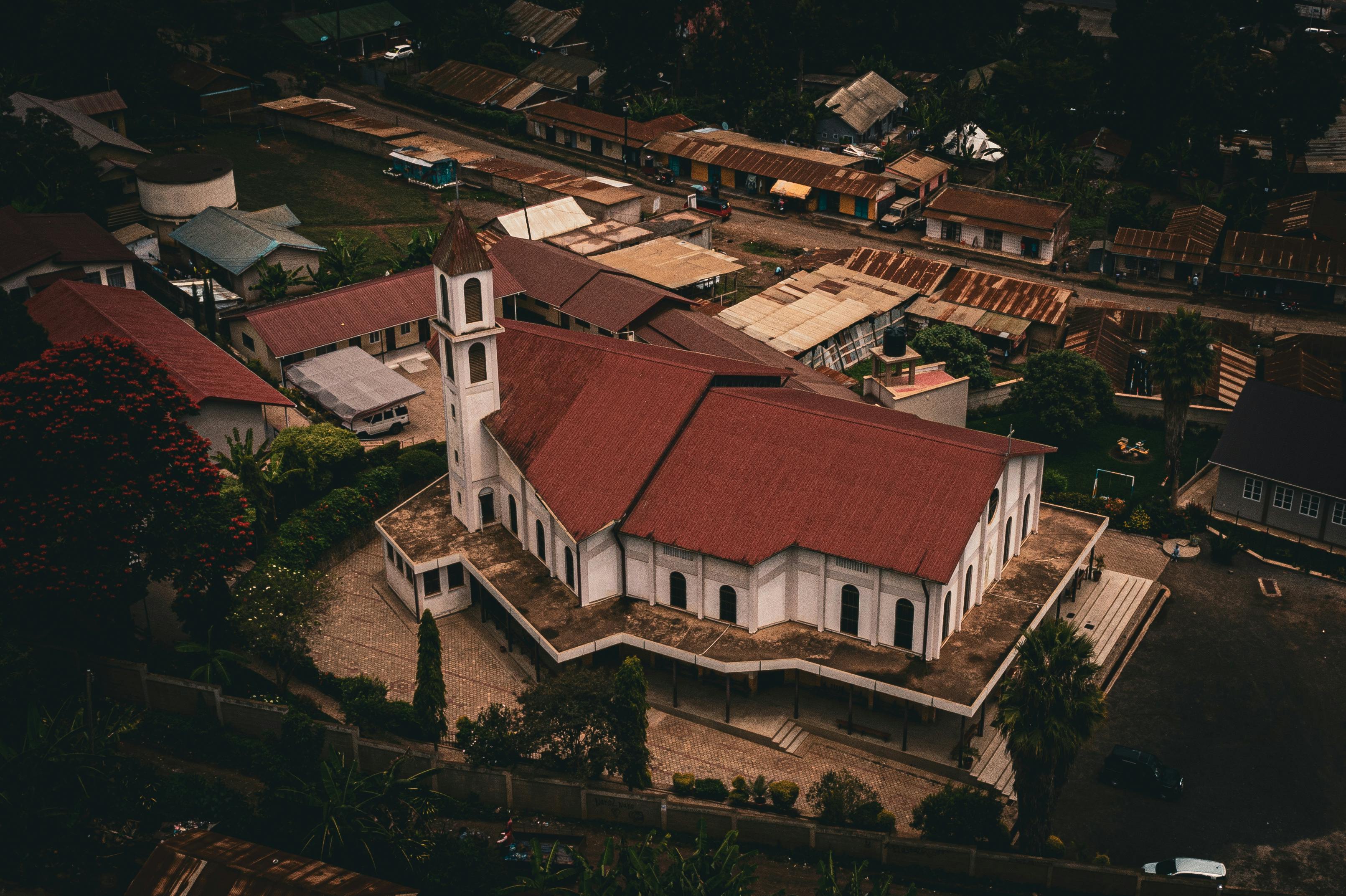 Aerial View of a Church in a Town · Free Stock Photo