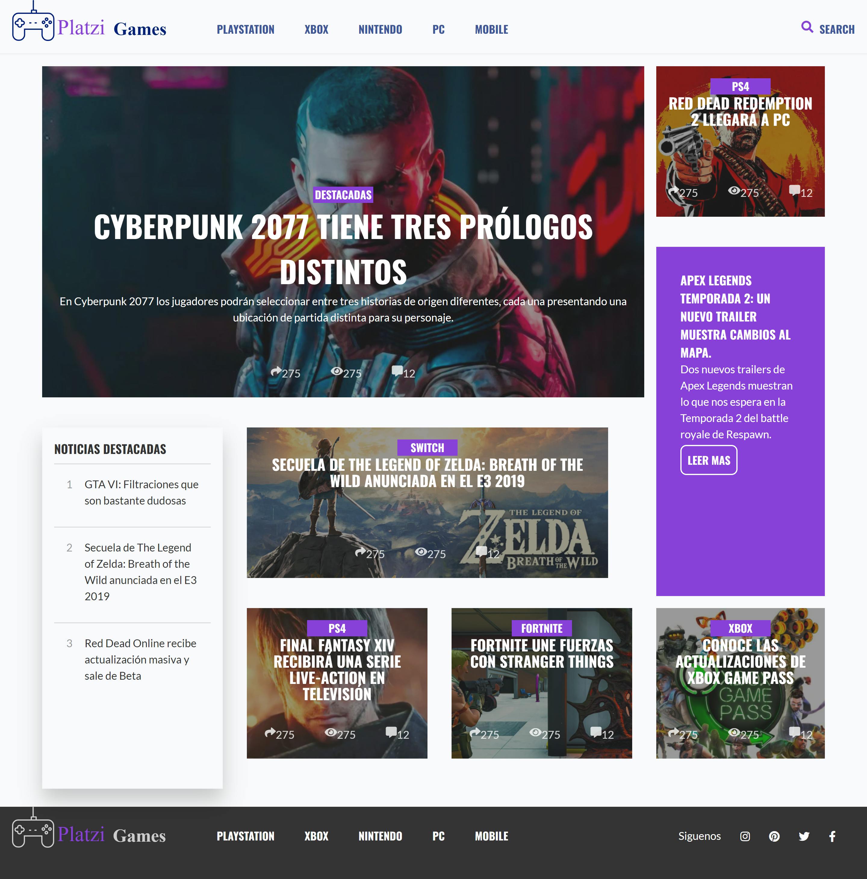 GitHub - oneshot0/PlatziGames_prepros: Página web de videojuegos, usando la ayuda de los ...