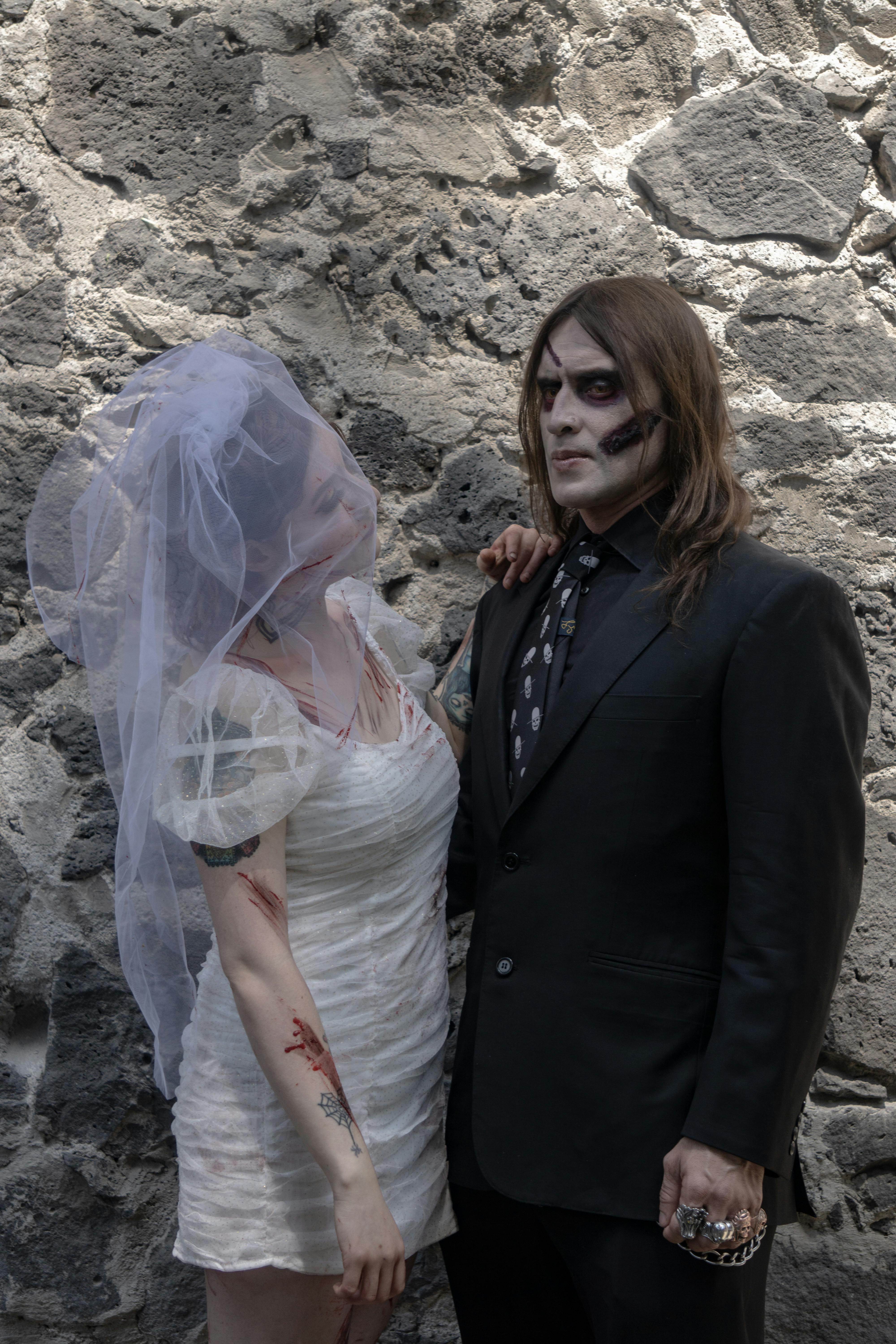A Couple in Scary Bride and Groom Halloween Costumes · Free Stock Photo