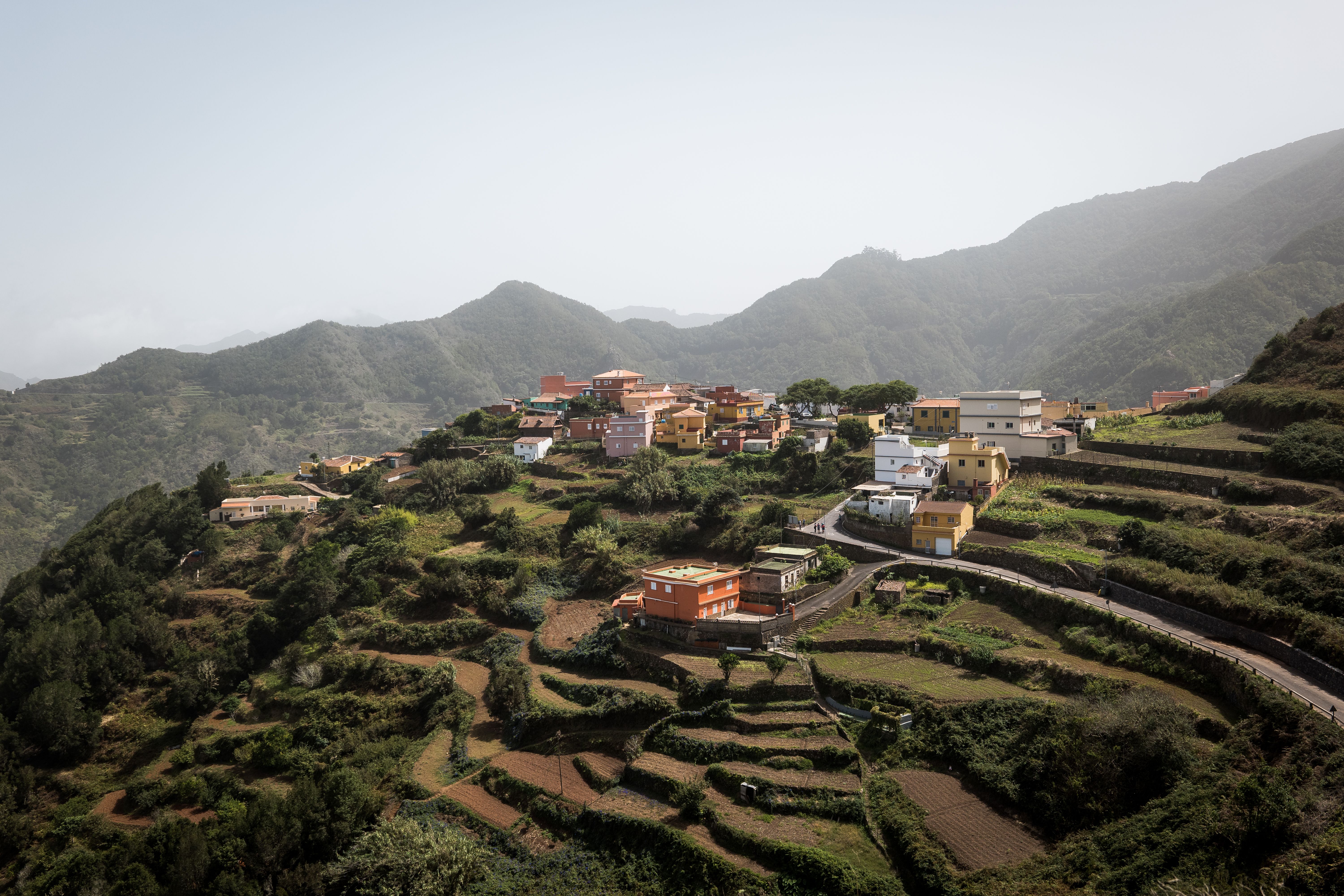 Village and Terraced Fields on a Hill · Free Stock Photo