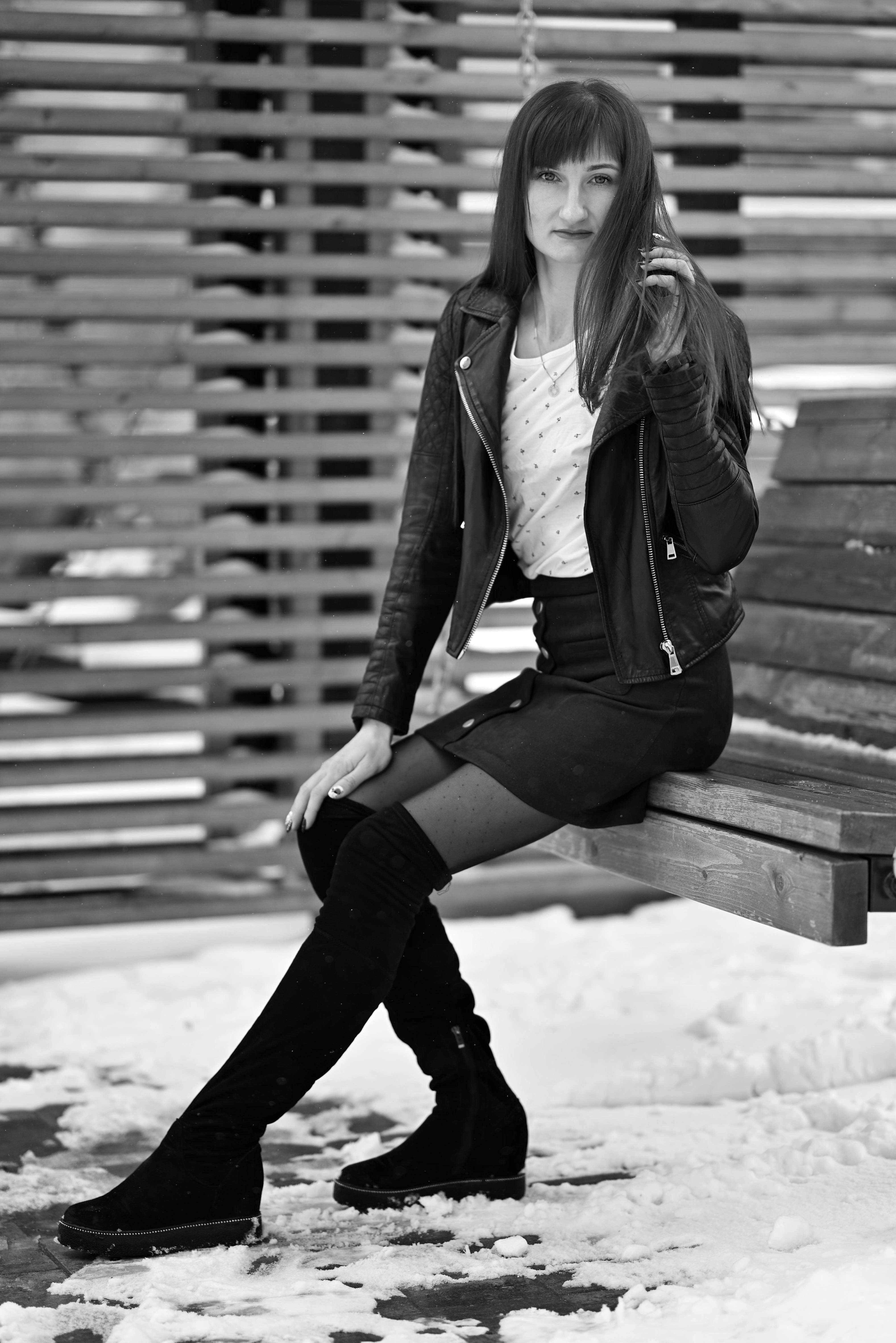 Woman Sitting and Posing in Jacket · Free Stock Photo