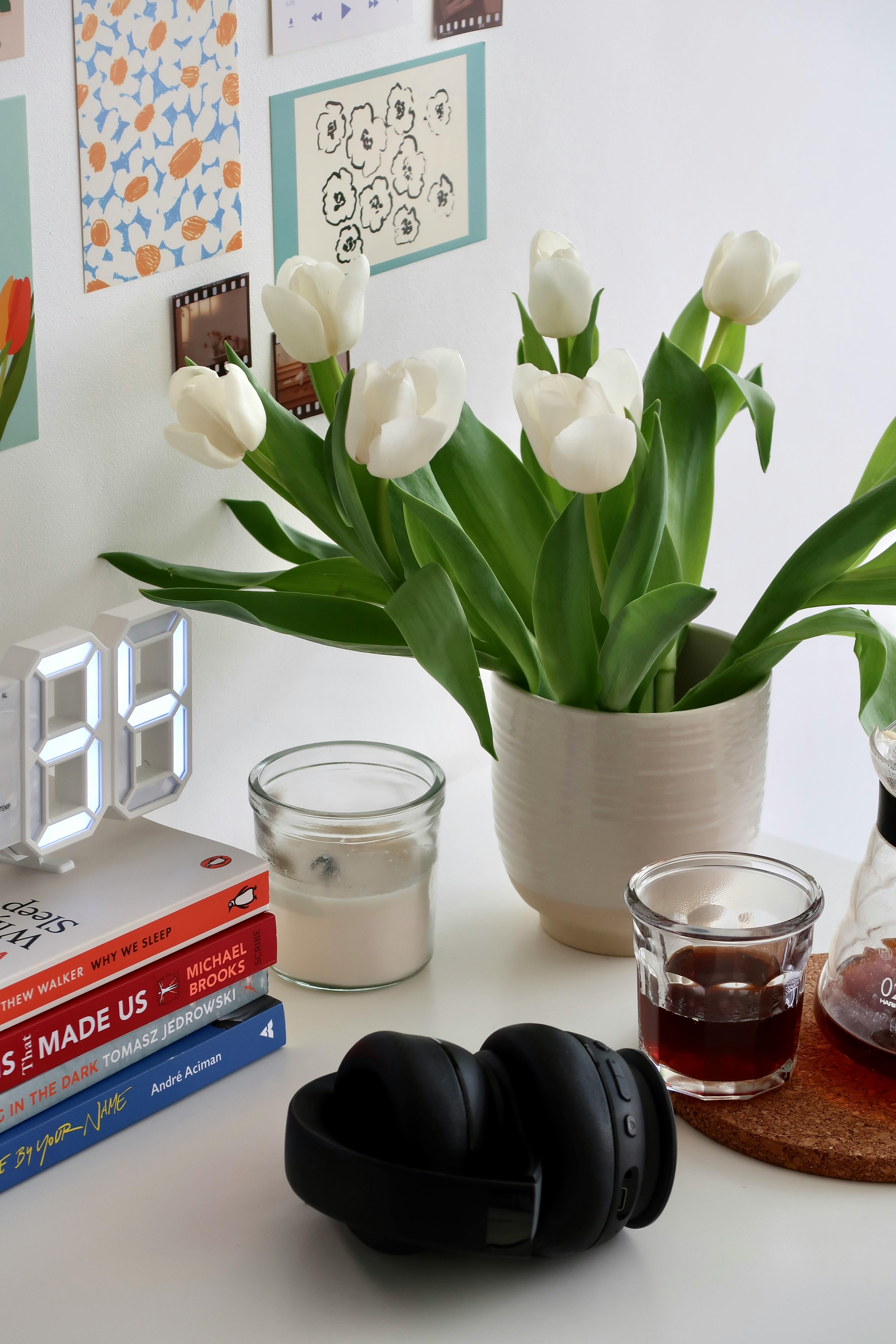 Vase with White Flowers on a Desk · Free Stock Photo