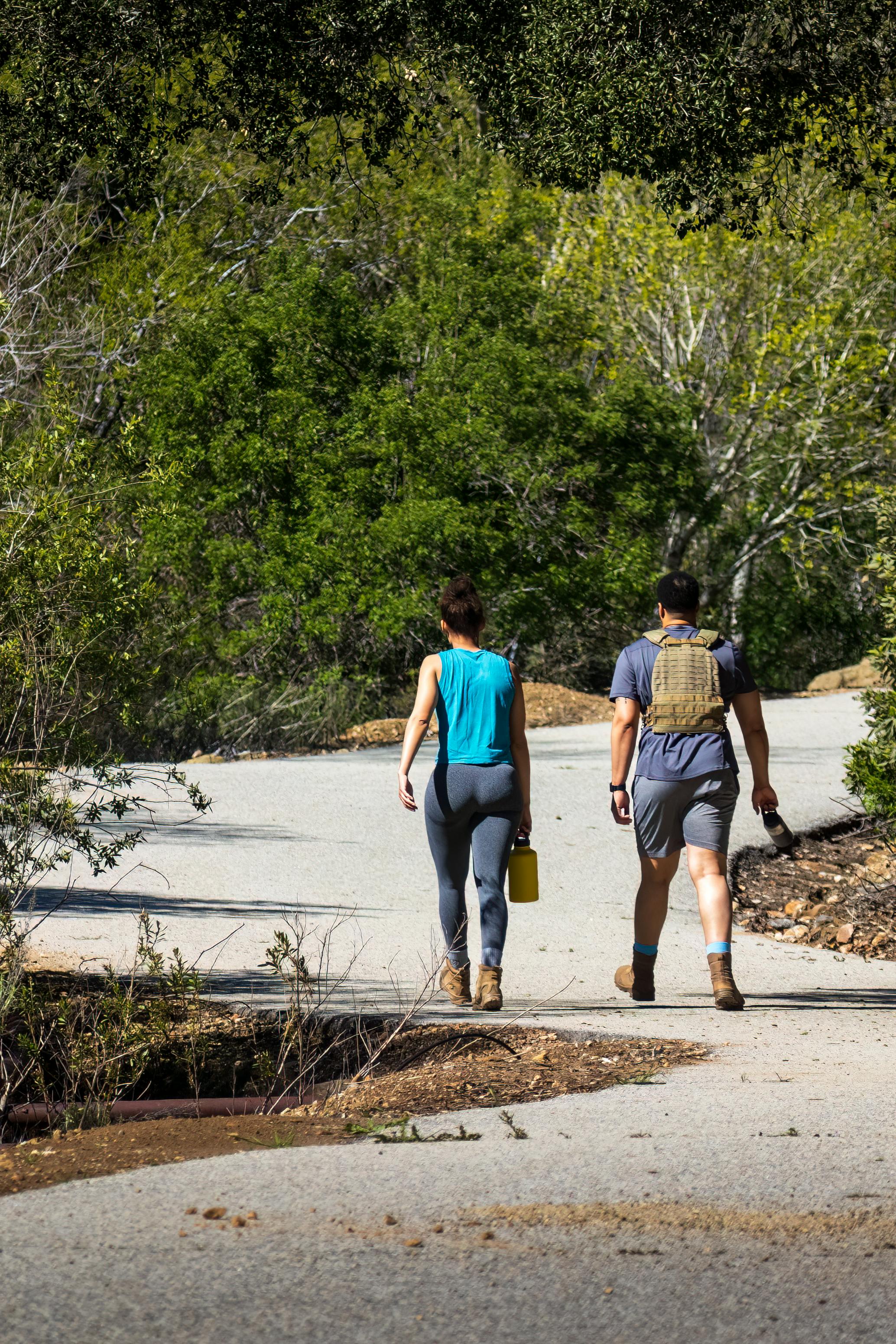 Back View of People Walking Fast in a Park · Free Stock Photo