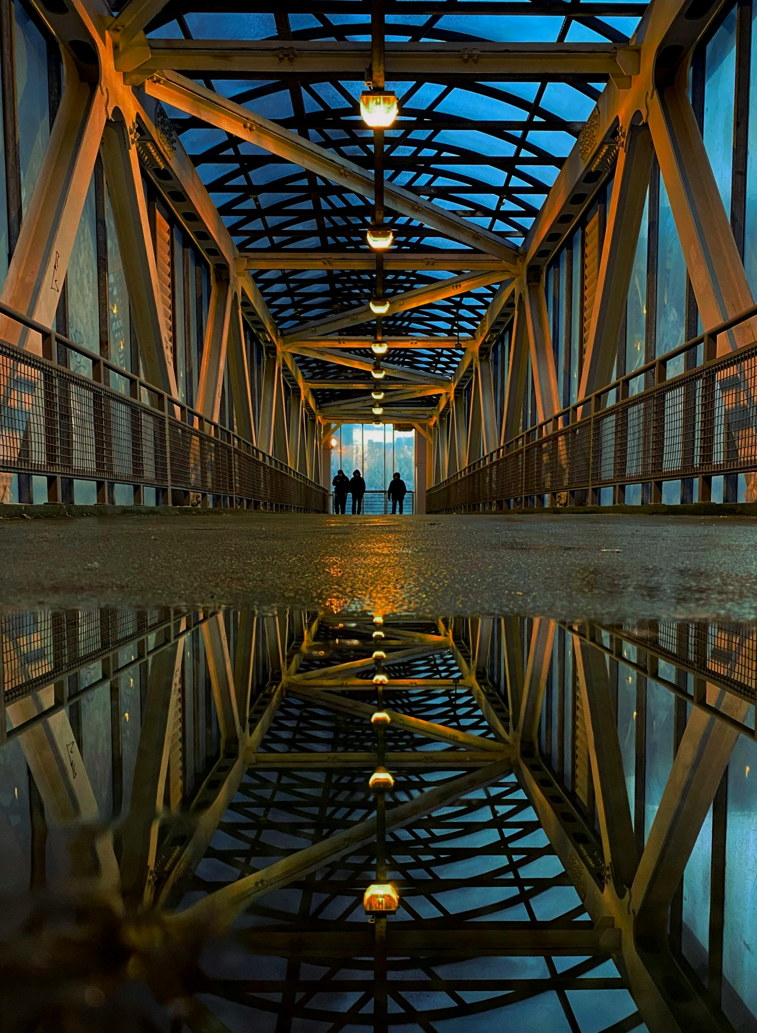 Reflection of Ceiling over Bridge in Puddle · Free Stock Photo