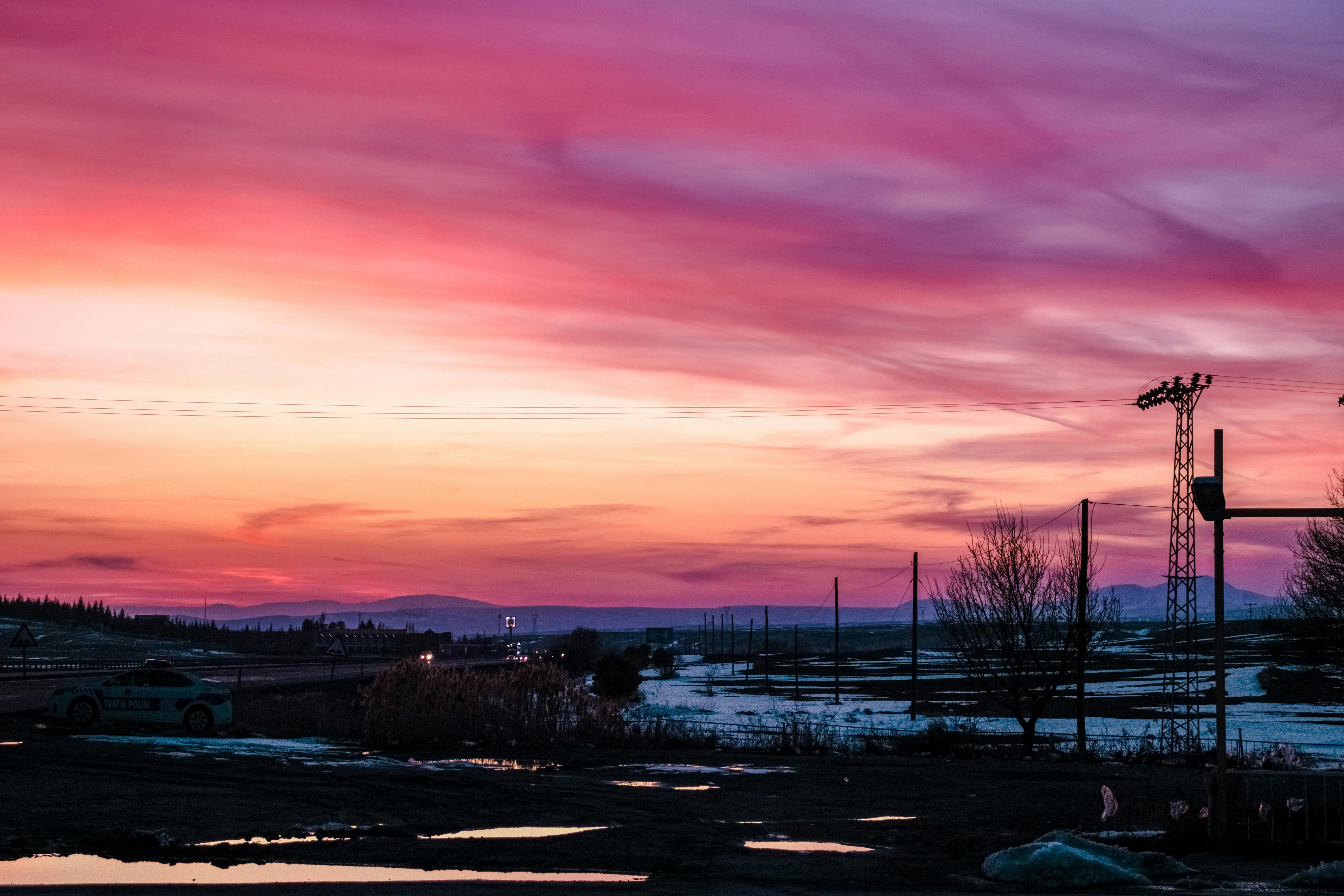 Red Sky over Countryside at Dusk in Winter · Free Stock Photo