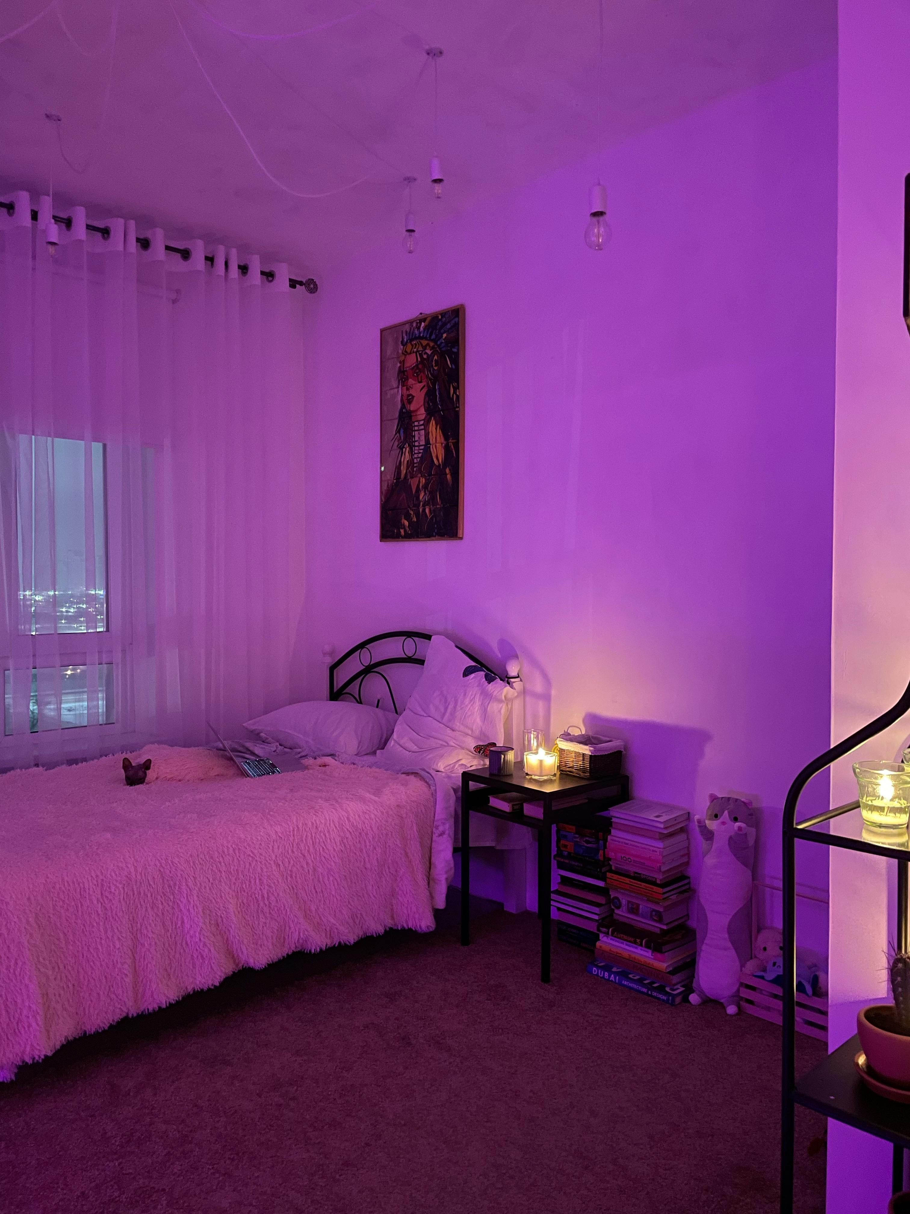 Purple Light Illuminating Bedroom · Free Stock Photo