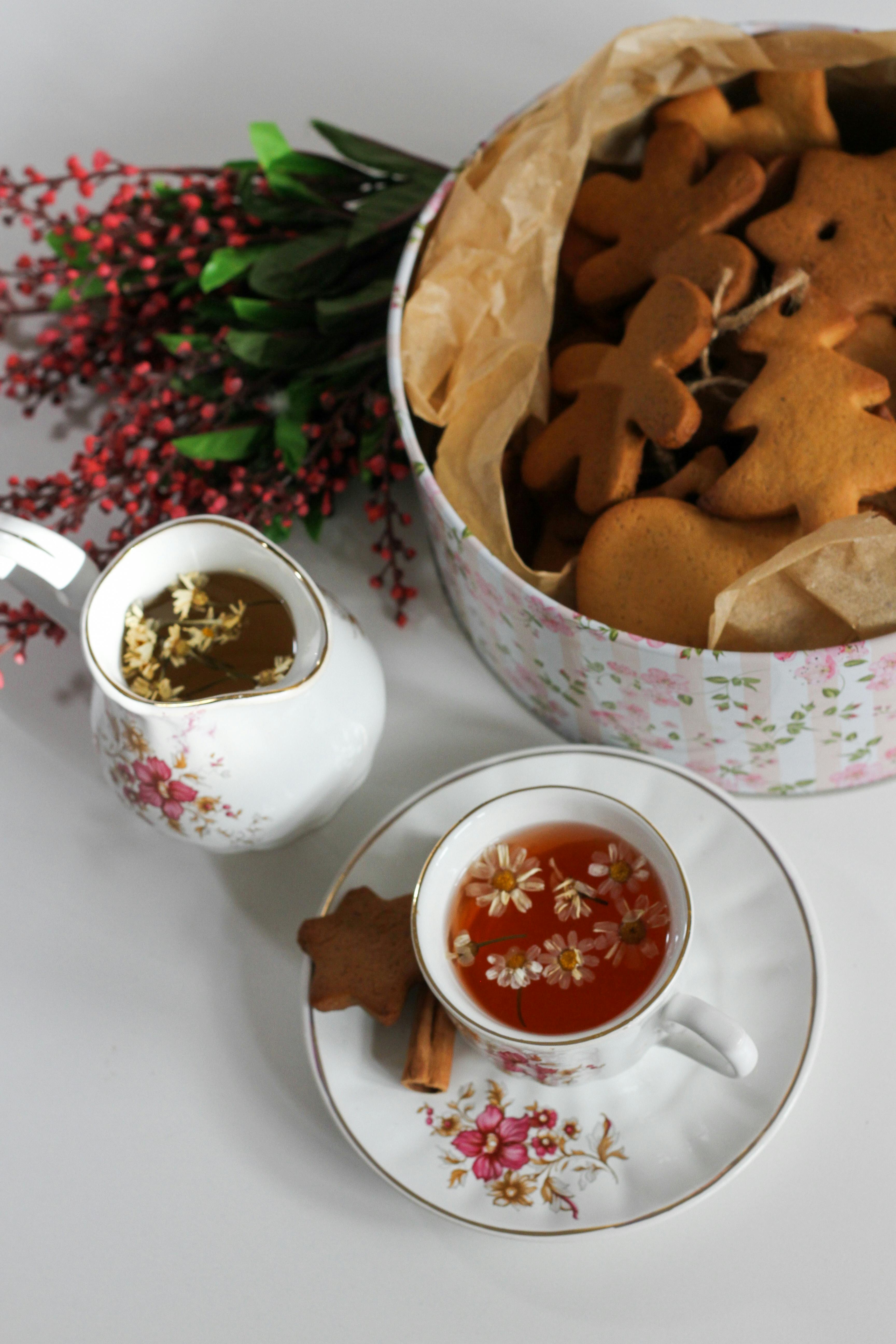 Pitcher, Cookies in Bowl and Tea with Flowers Petals · Free Stock Photo