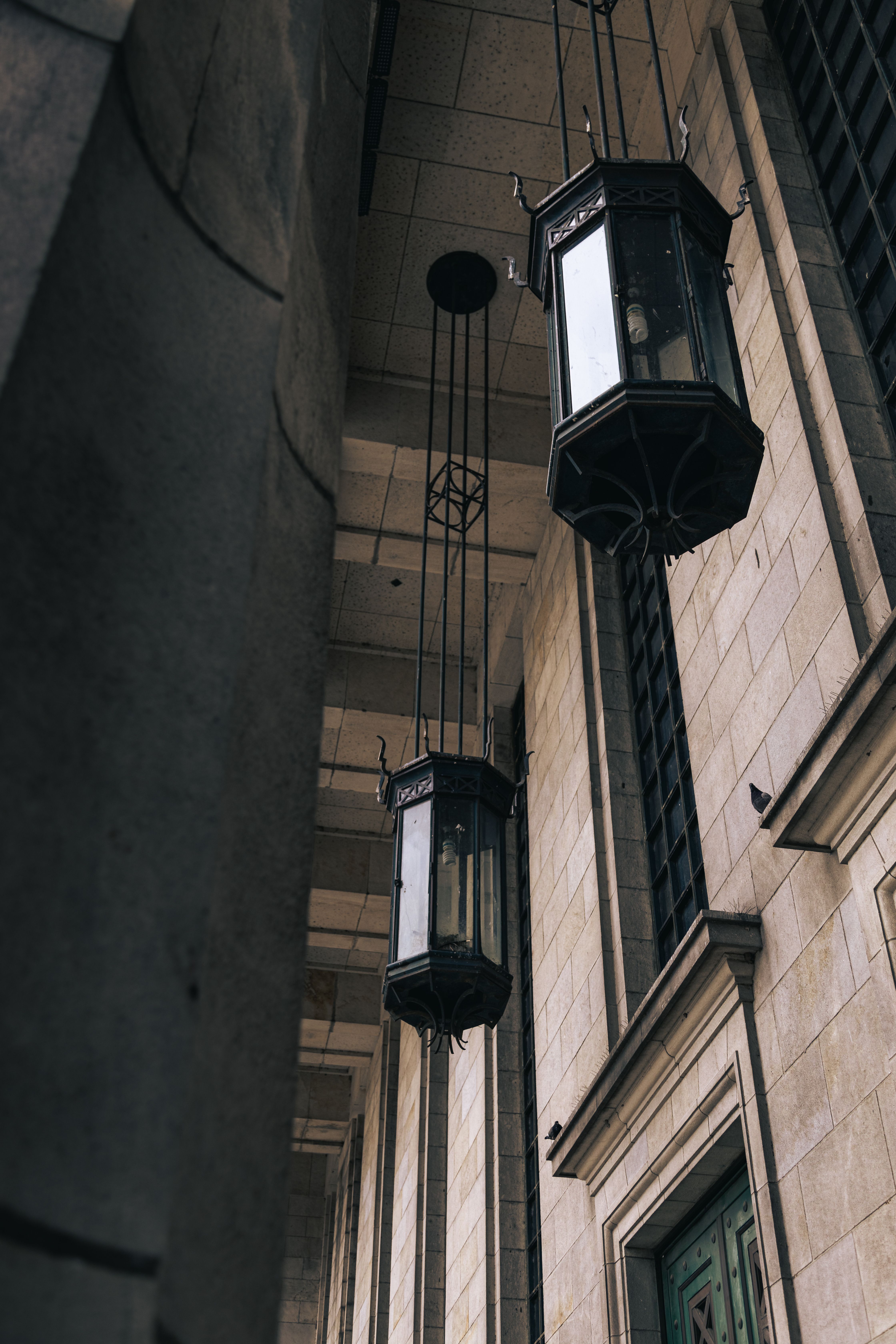 Close-up of Lanterns Hanging above the Entrance to a Monumental ...