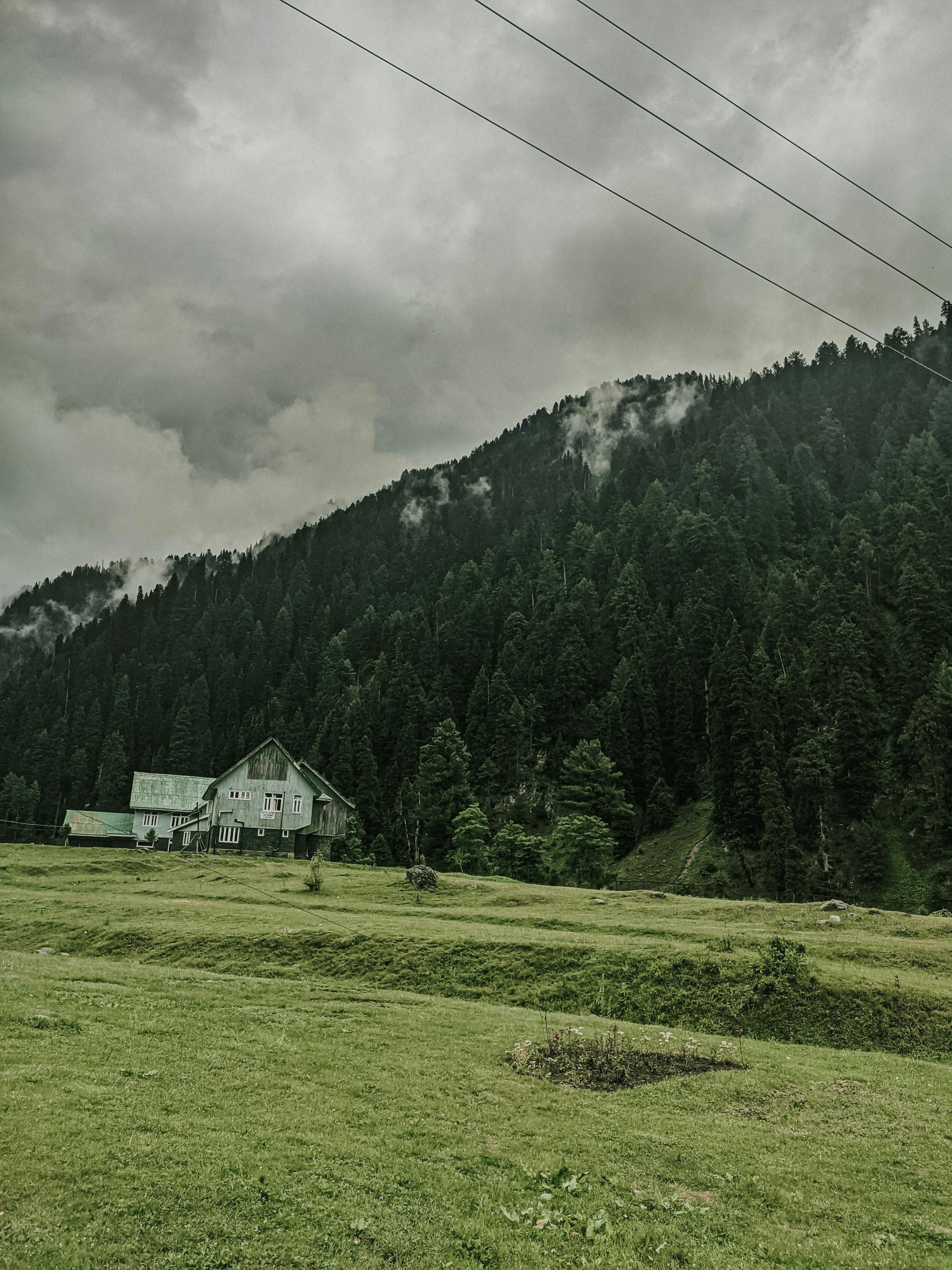House near Forest on Hill under Clouds · Free Stock Photo