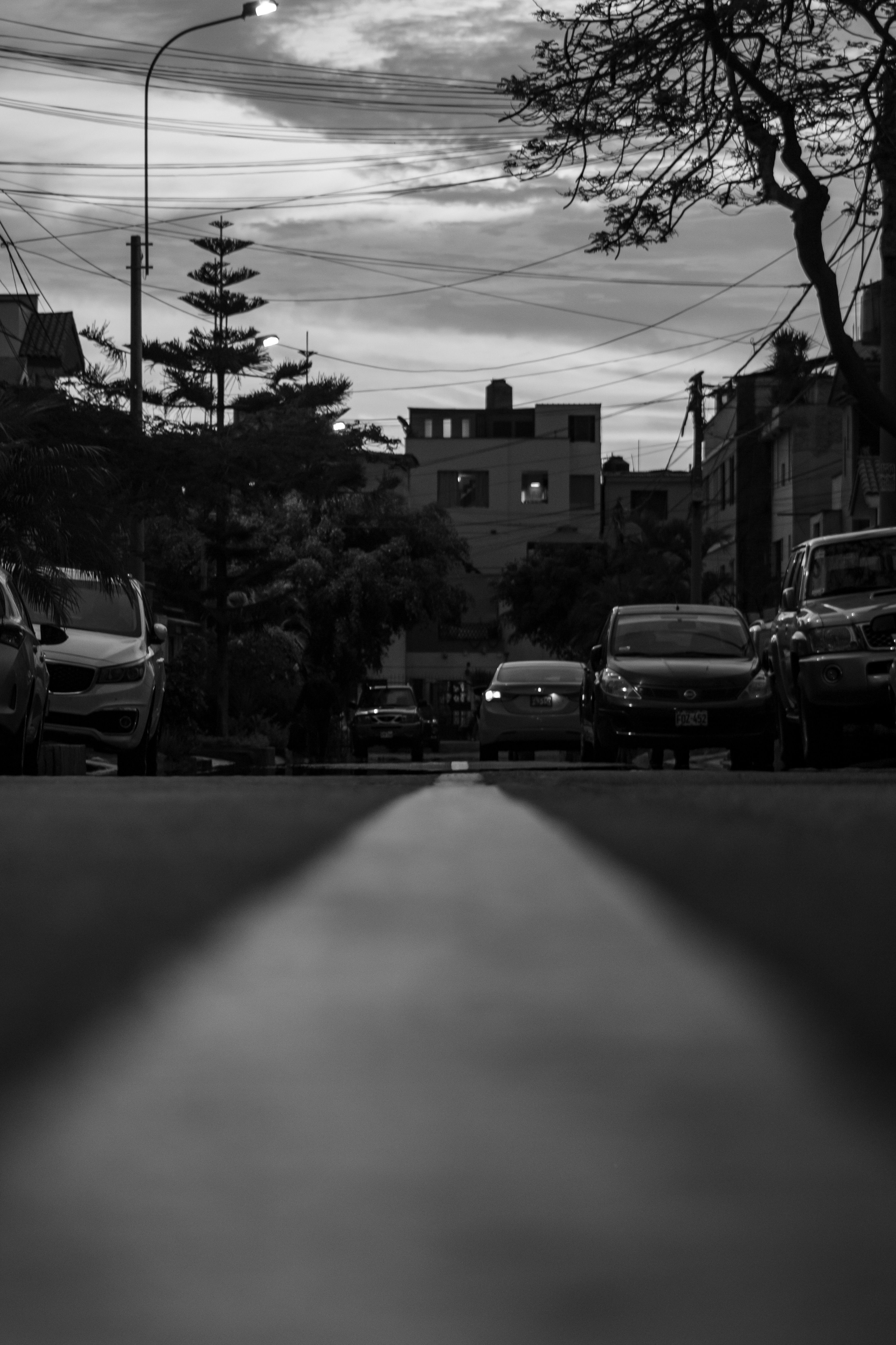 Black and White Picture of a Street in City from a Low Perspective ...