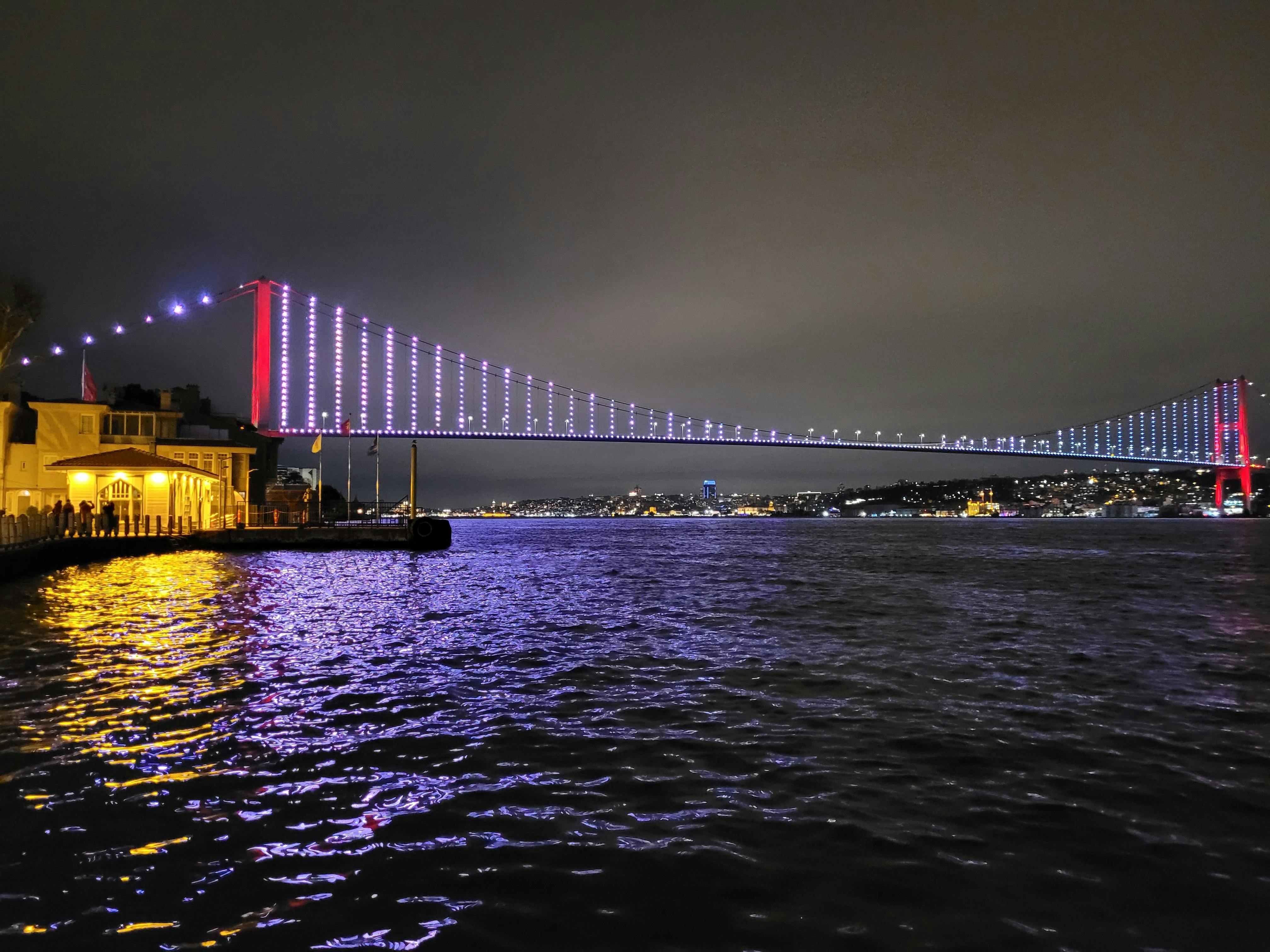 Illuminated Bridge in Istanbul at Night · Free Stock Photo