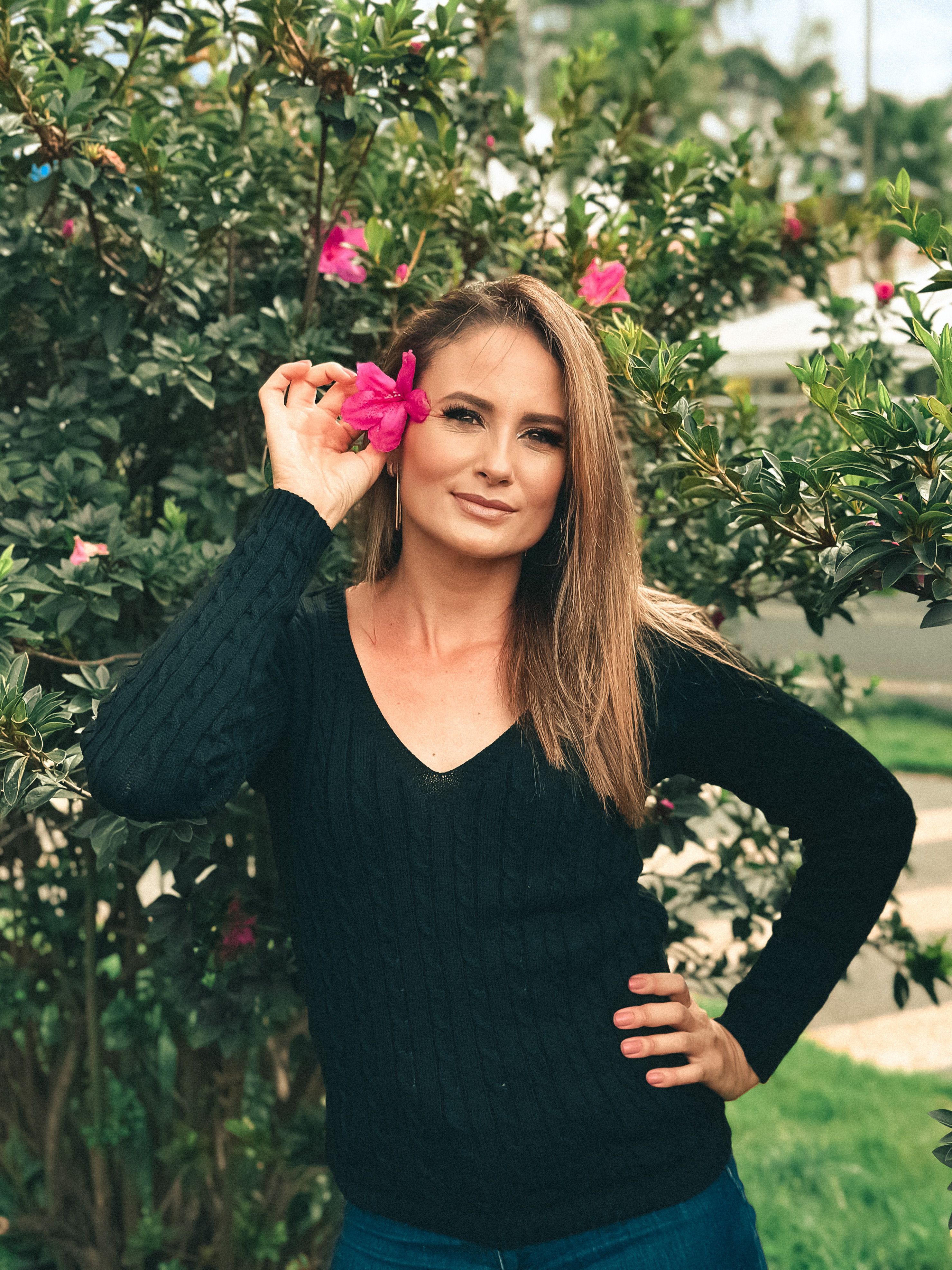 Woman Posing with Flowers in Forest · Free Stock Photo