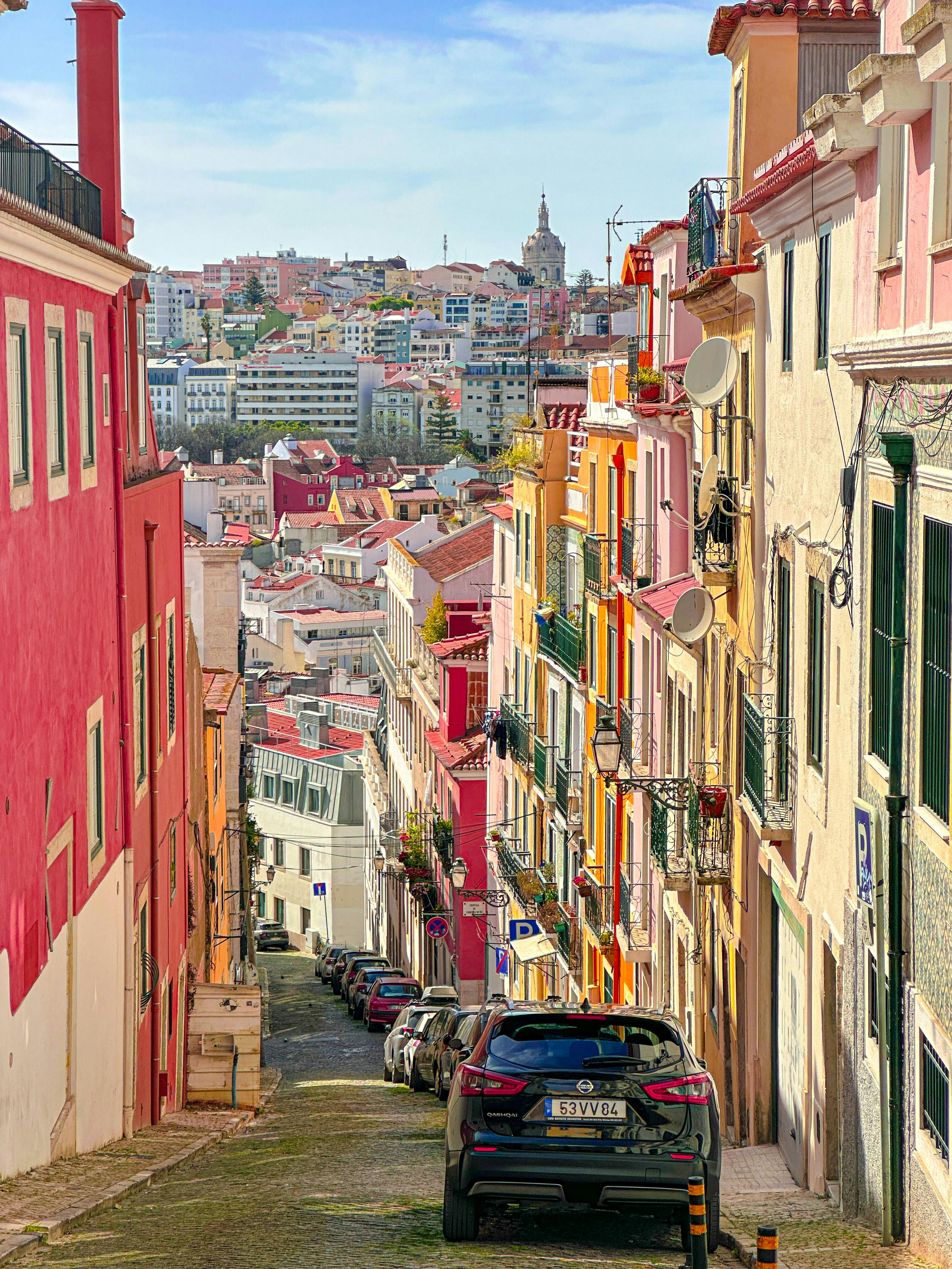 Cars Parked in Narrow Cobblestone Alley in Lisbon, Portugal · Free ...