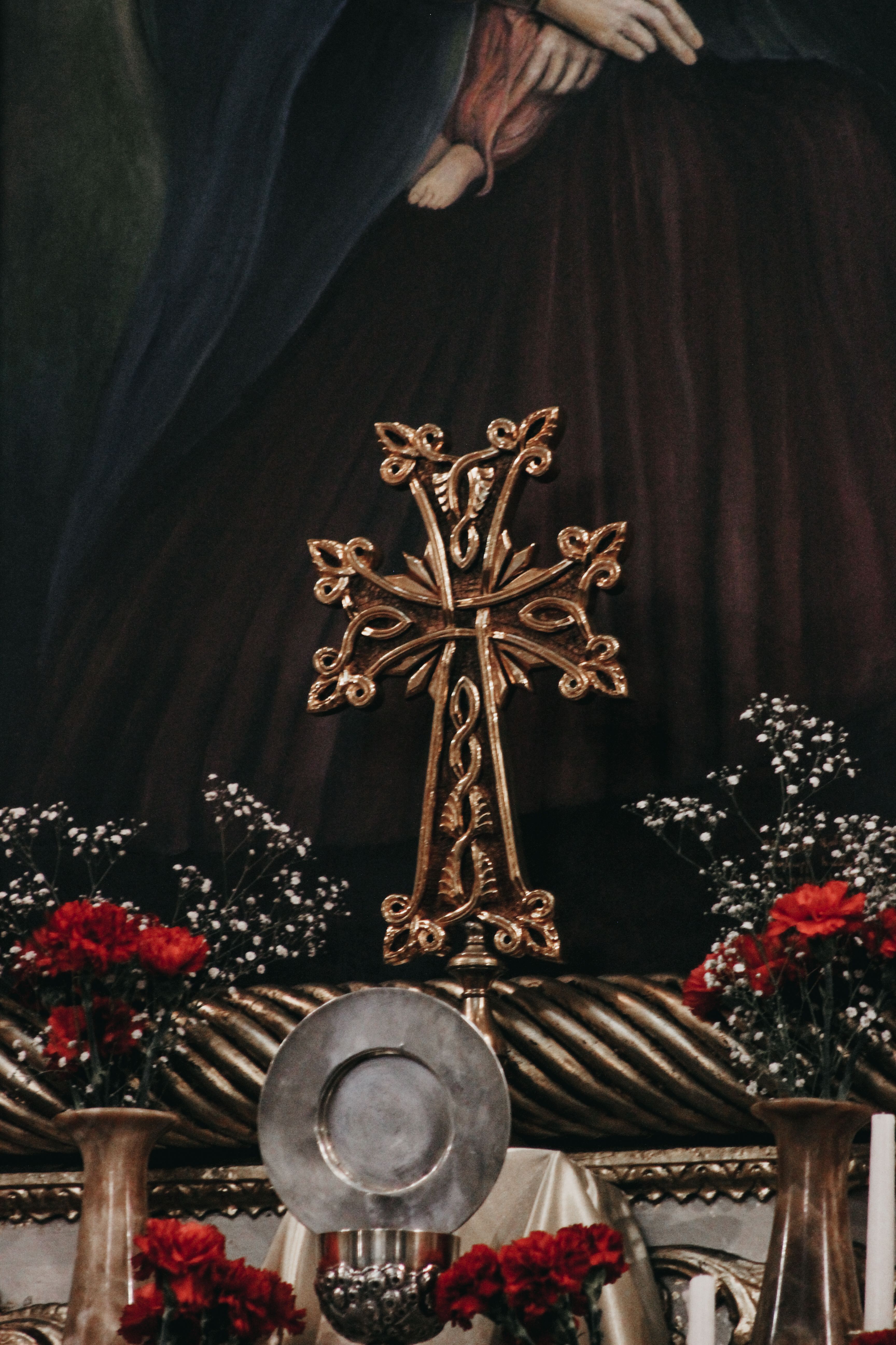 Metalwork on Table on Church Altar · Free Stock Photo