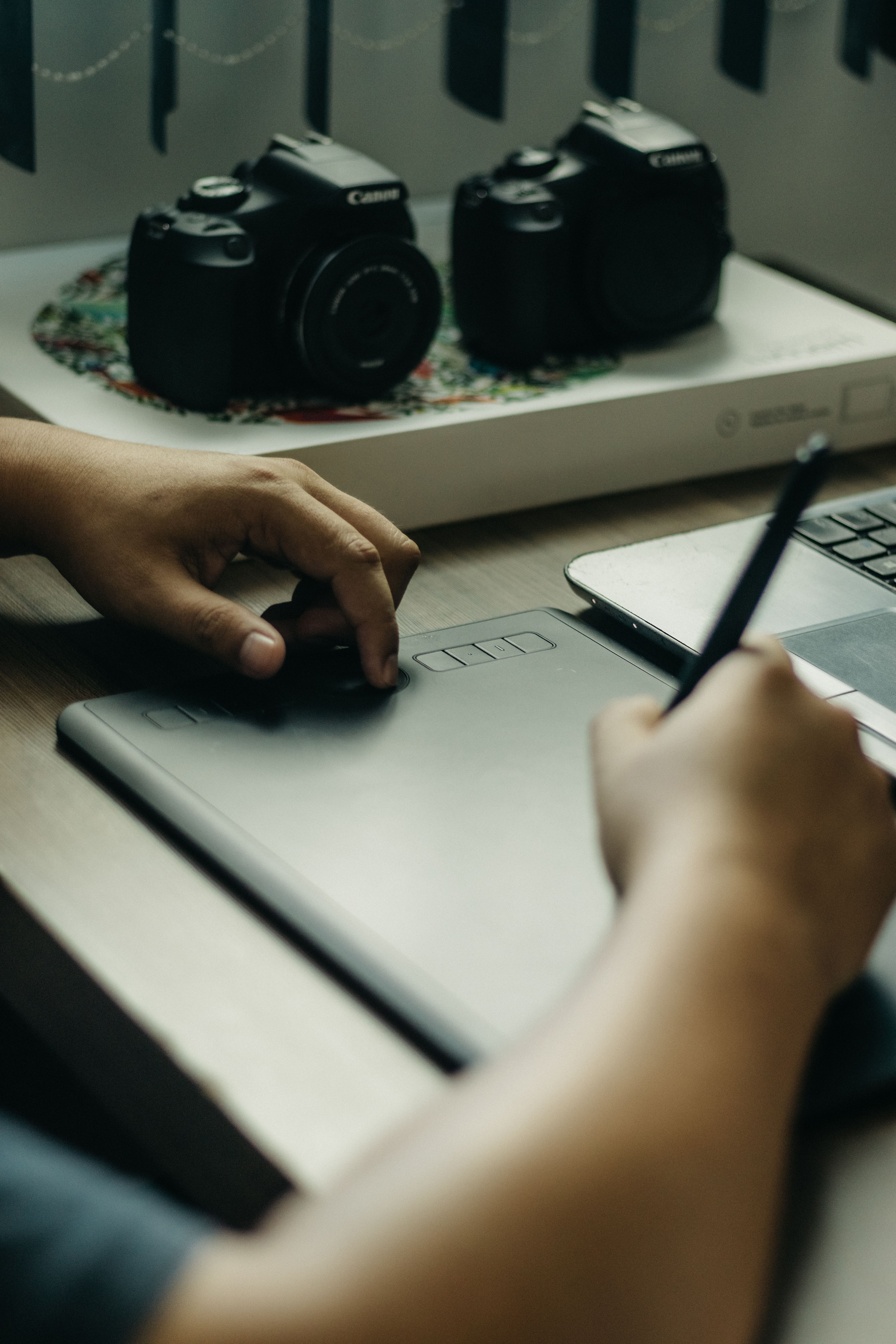 Person Drawing on Tablet Screen on Desk · Free Stock Photo