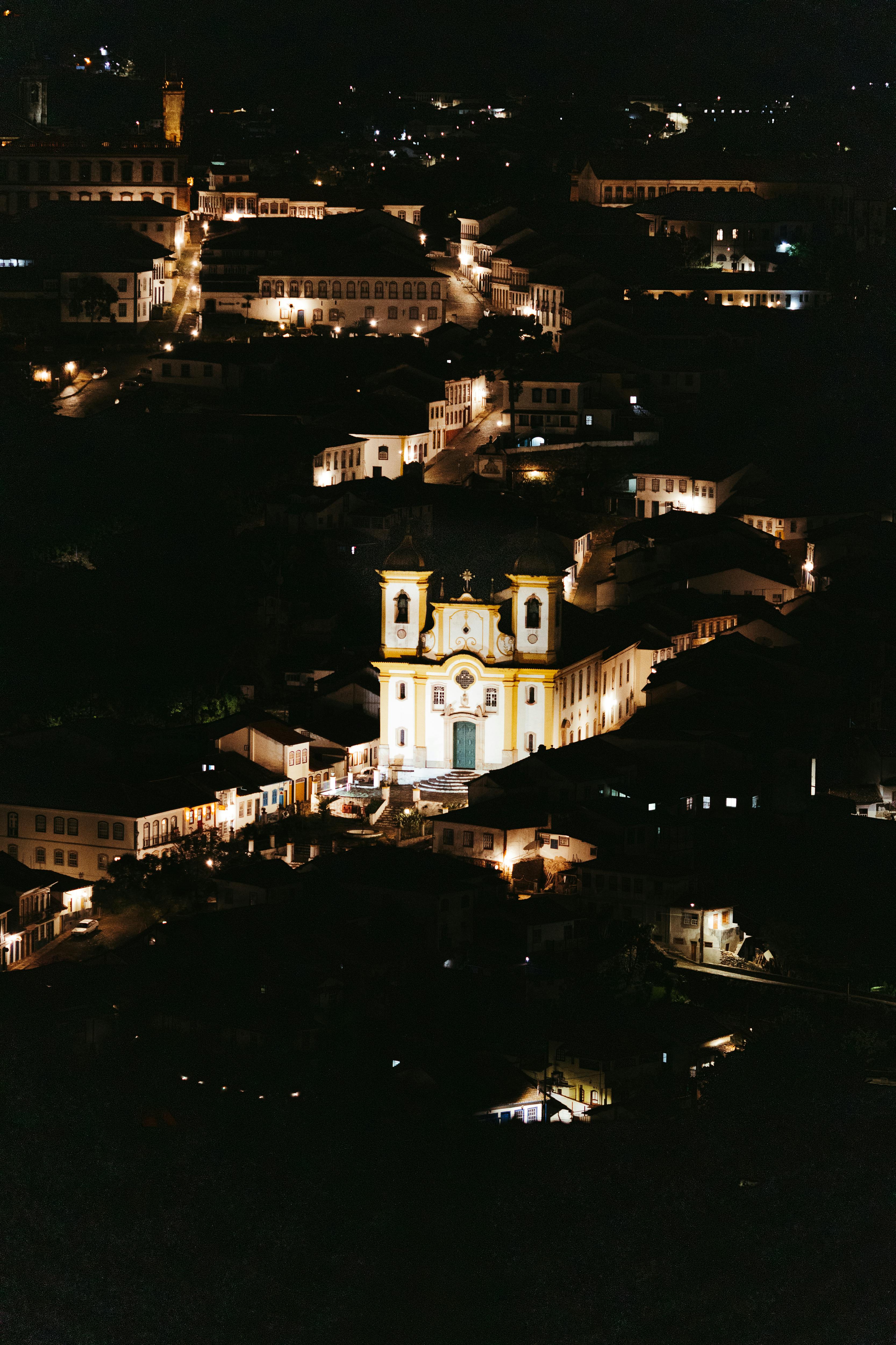 Aerial View of Ouro Puerto, Brazil at Night · Free Stock Photo