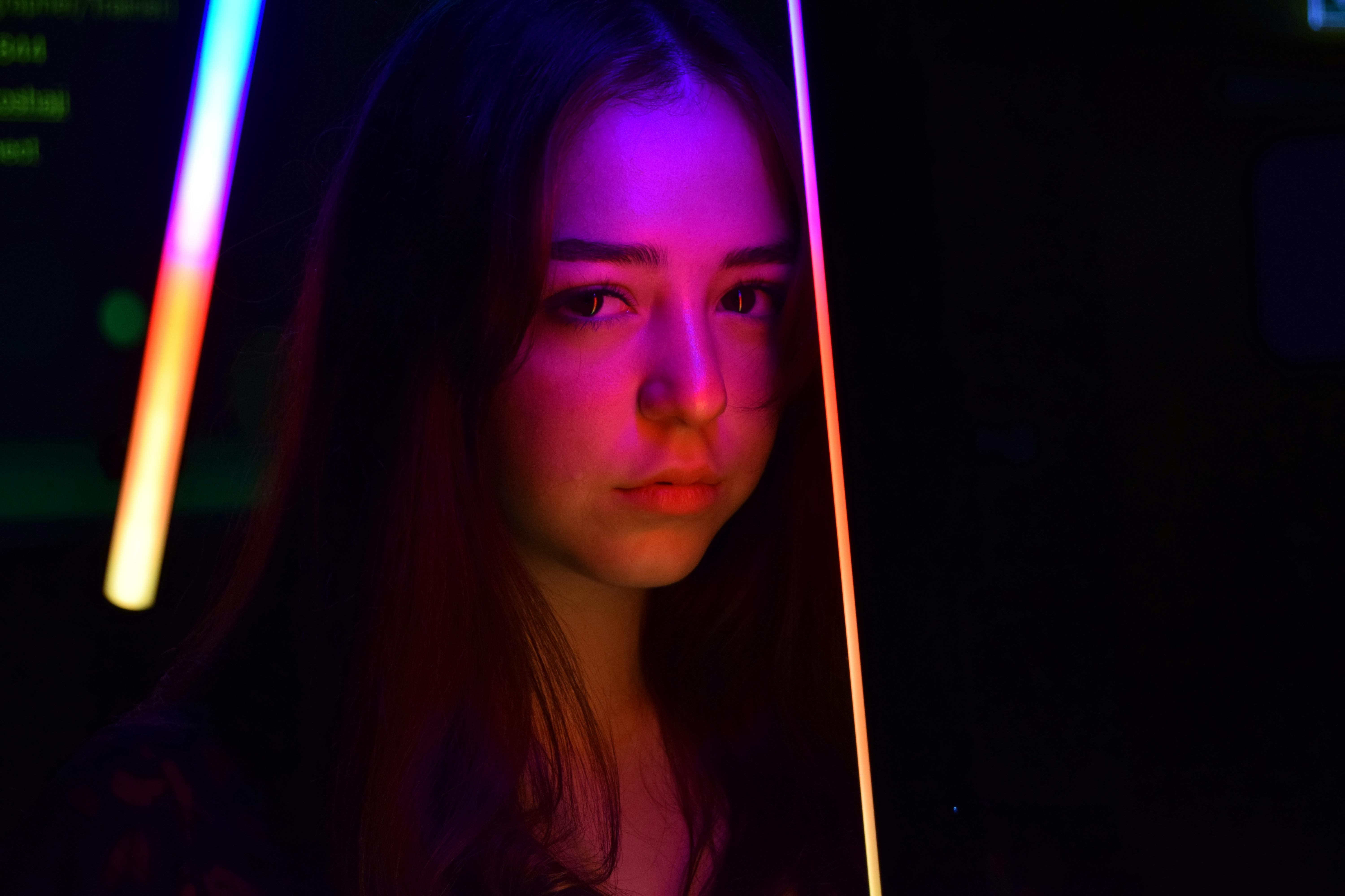 Pink Light on Woman Face · Free Stock Photo