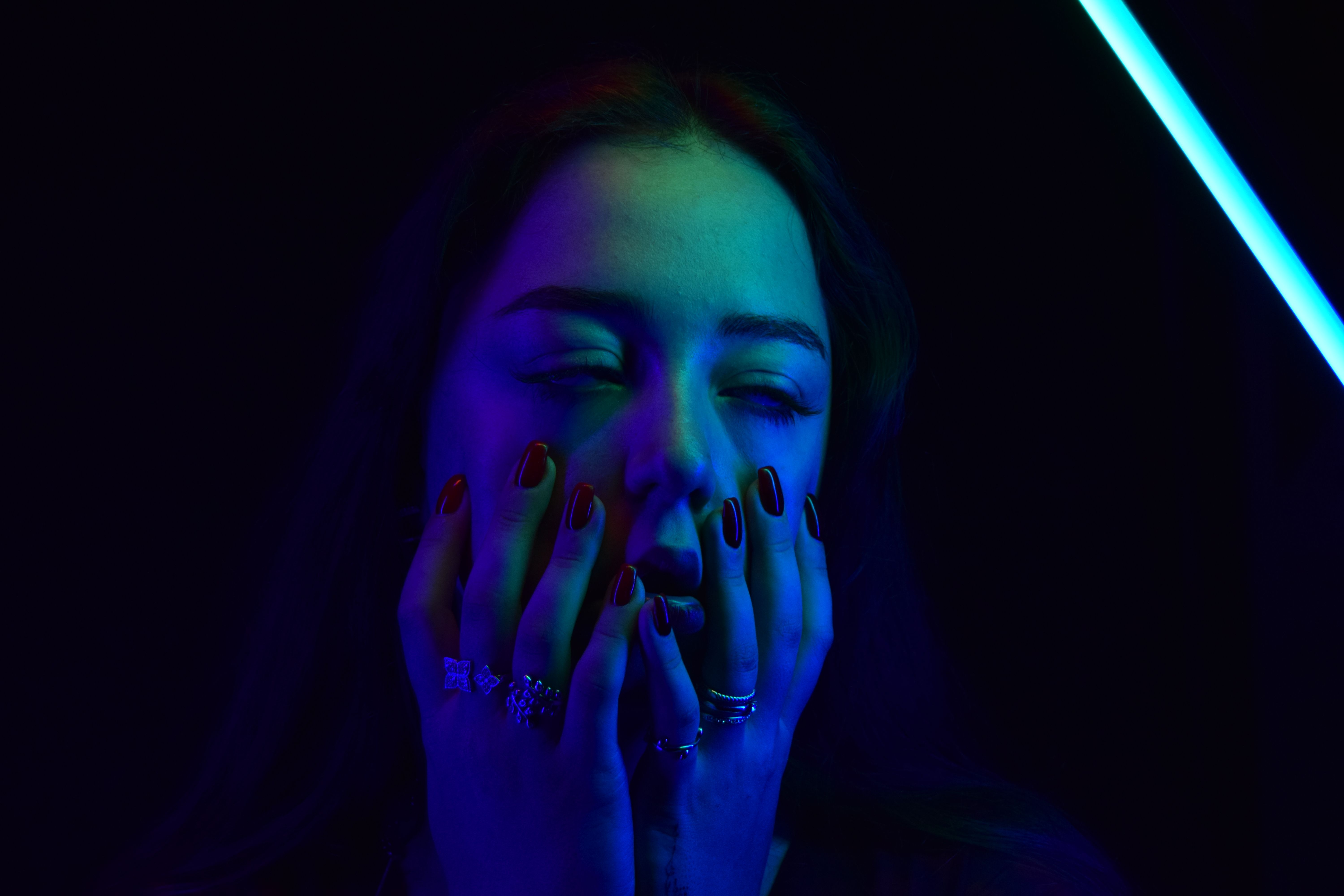 Blue Light on Woman Face · Free Stock Photo