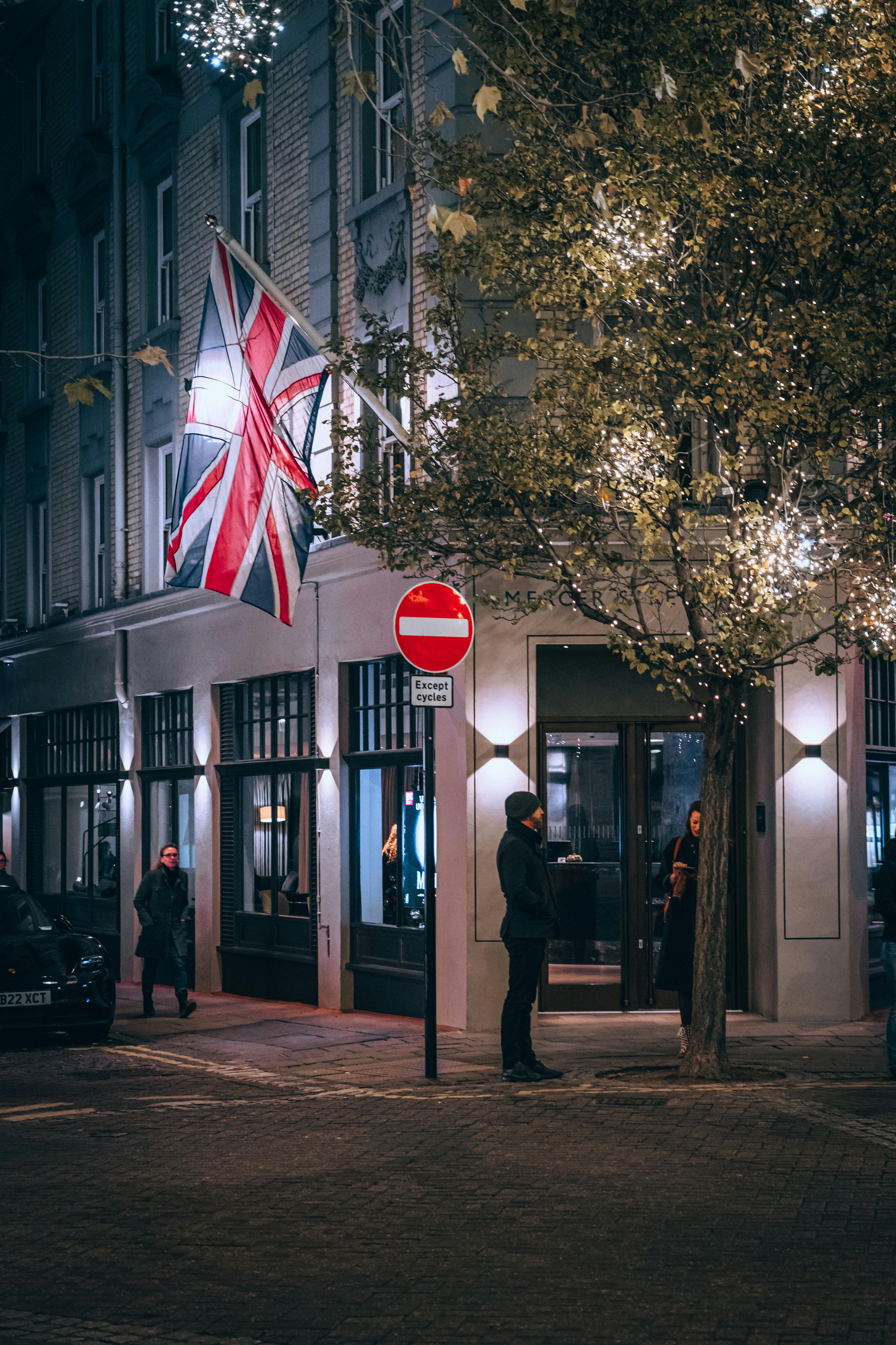 UK Flag on a Street at Night · Free Stock Photo