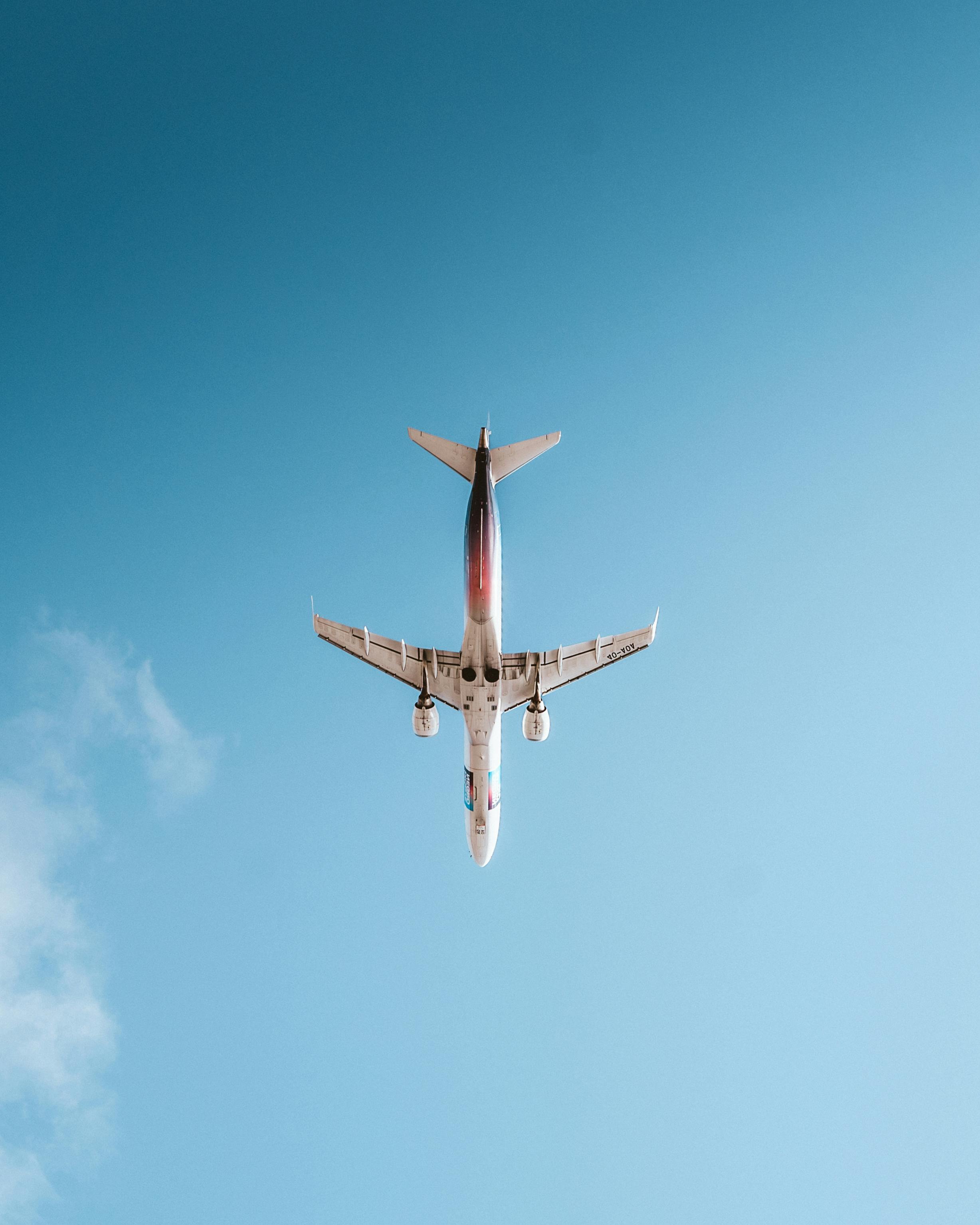 Directly Below View of a Commercial Airplane Flying against the Sky ...