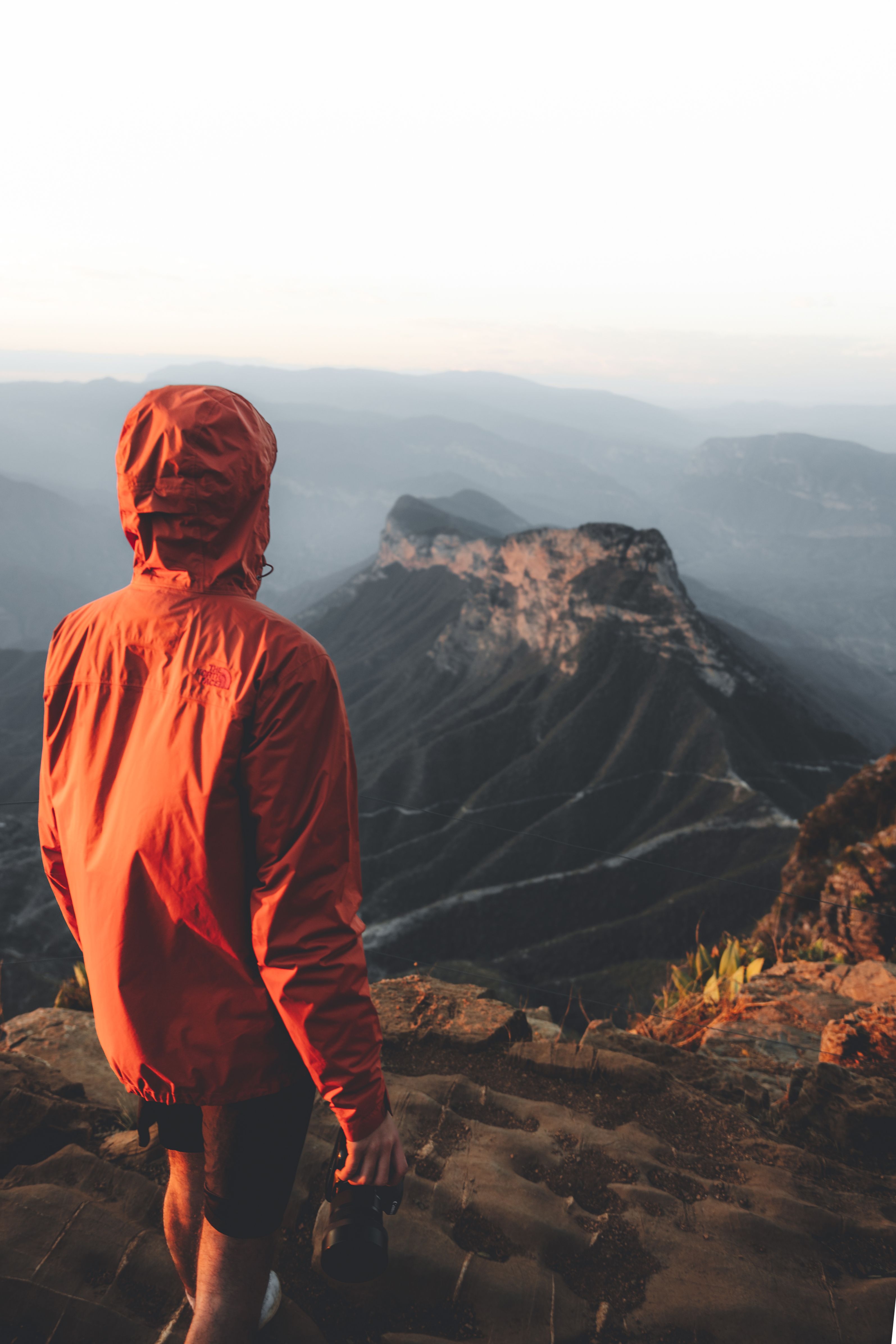Man Wearing Red Jacket Looking at Mountains · Free Stock Photo