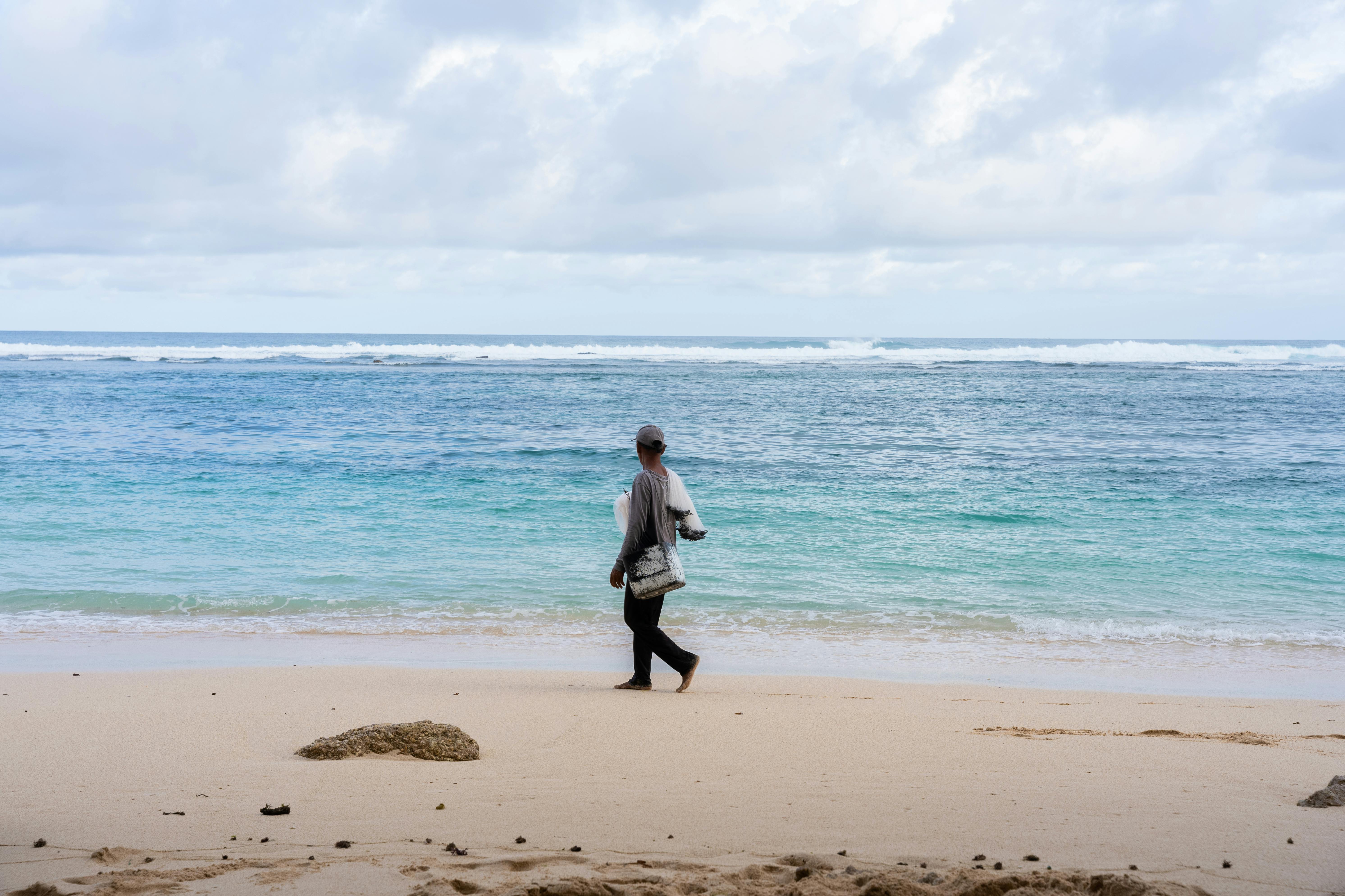 Person Walking on Beach on Sea Shore · Free Stock Photo