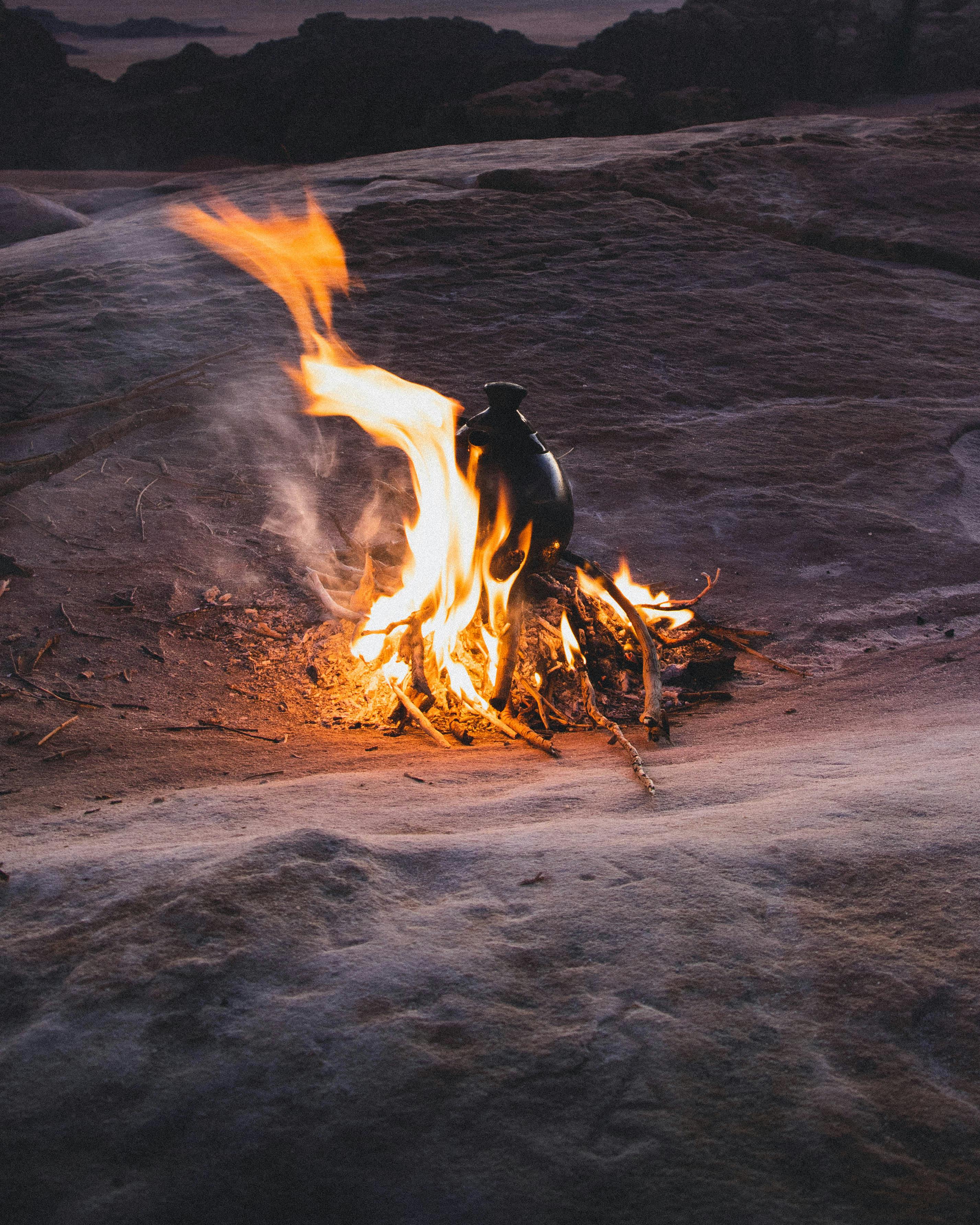 Burning Bonfire on Barren Desert · Free Stock Photo