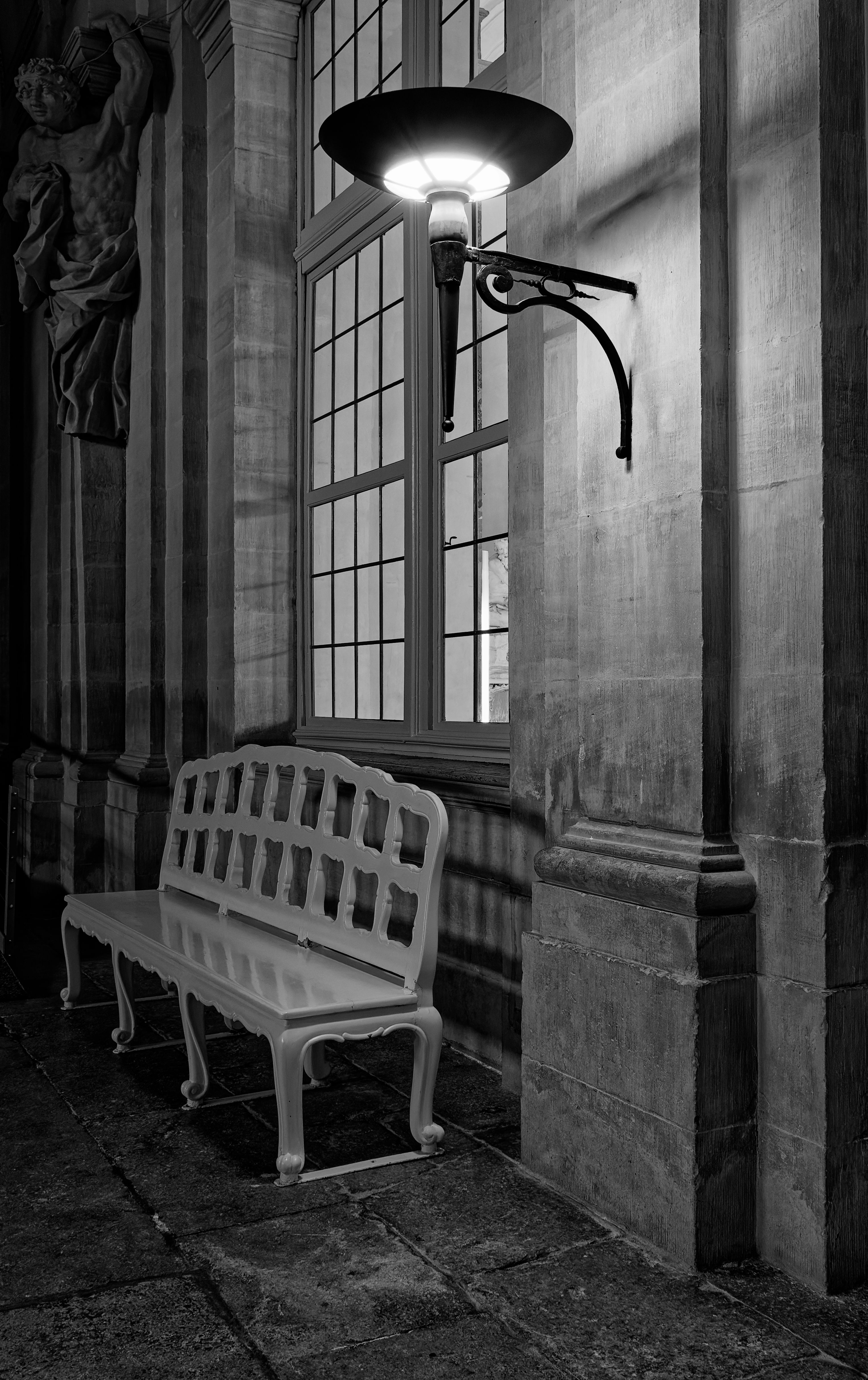 Lamp over Bench near Wall · Free Stock Photo