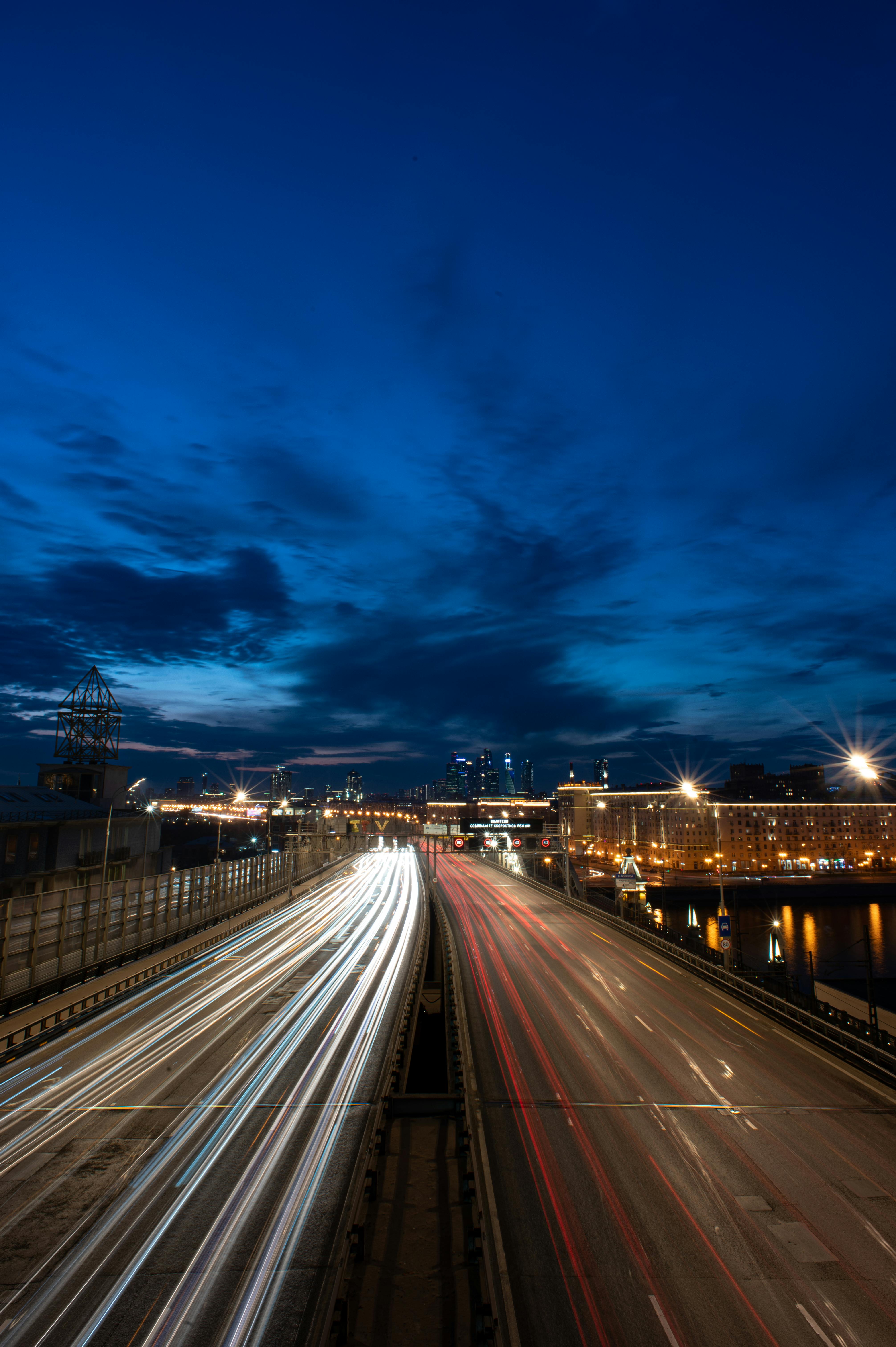 Vehicles on Road at Night Time · Free Stock Photo