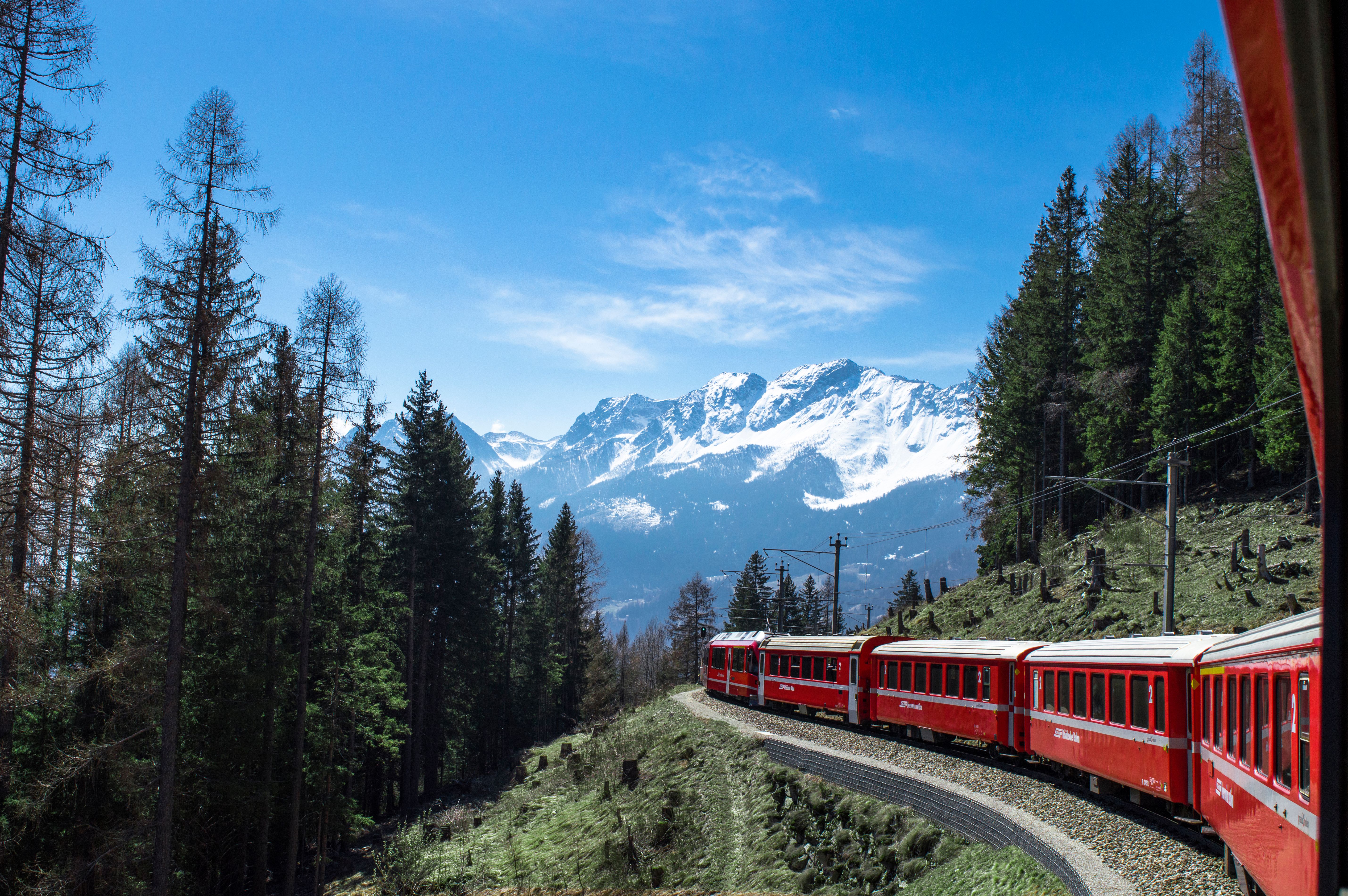Bernina Express in Mountains in Switzerland · Free Stock Photo