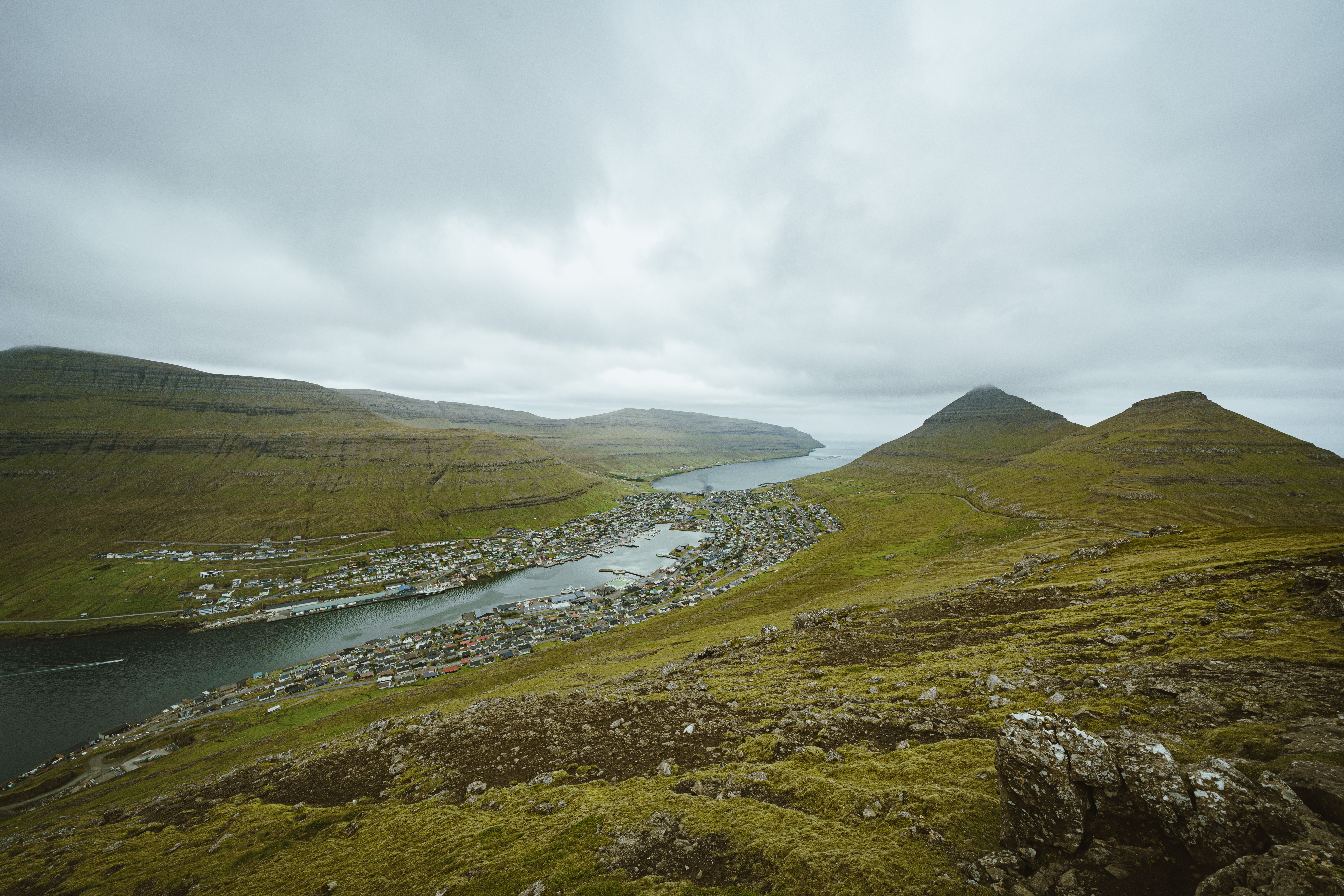 Overcast over Hills and River · Free Stock Photo