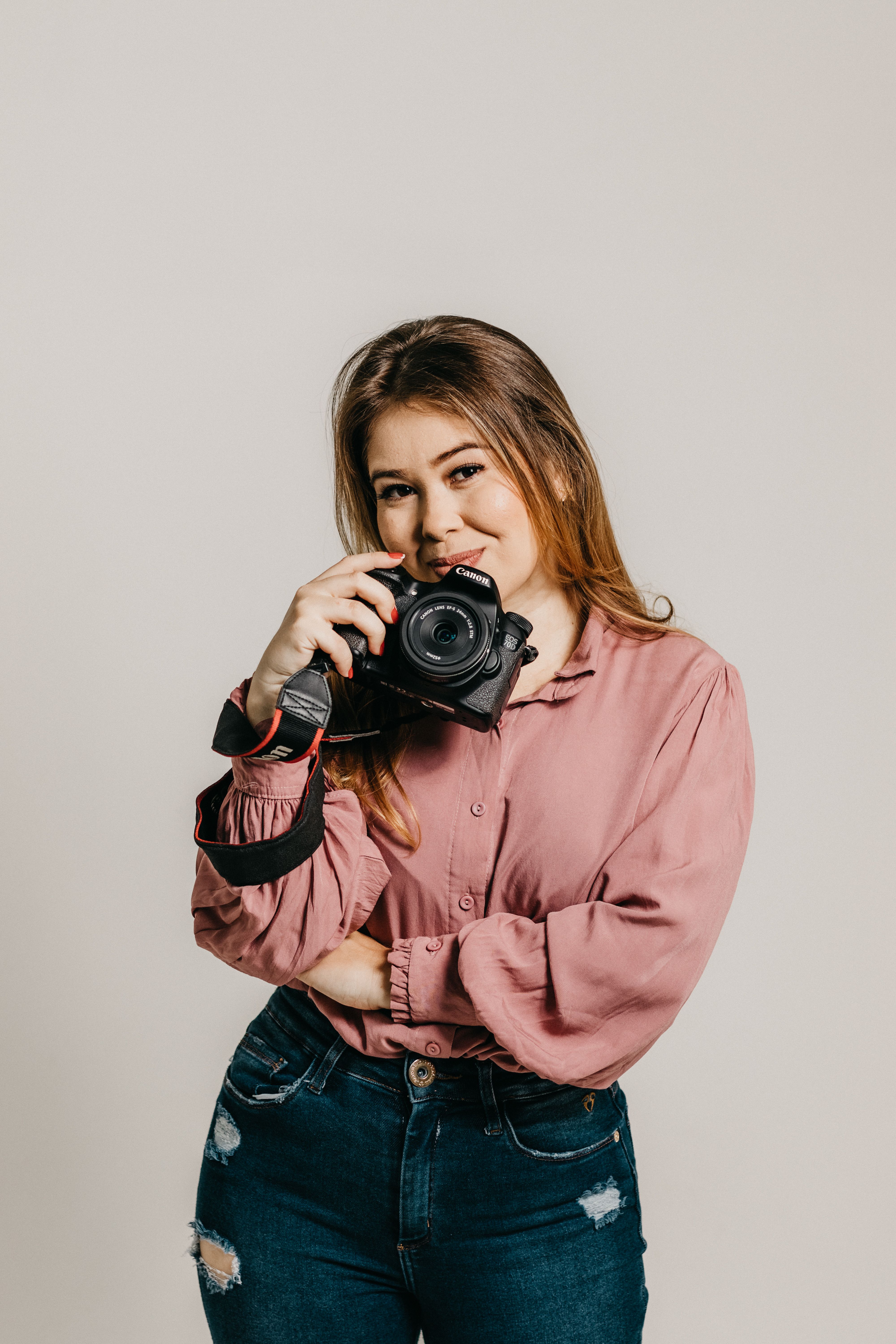 Grayscale Photo of Woman Using Dslr Camera · Free Stock Photo