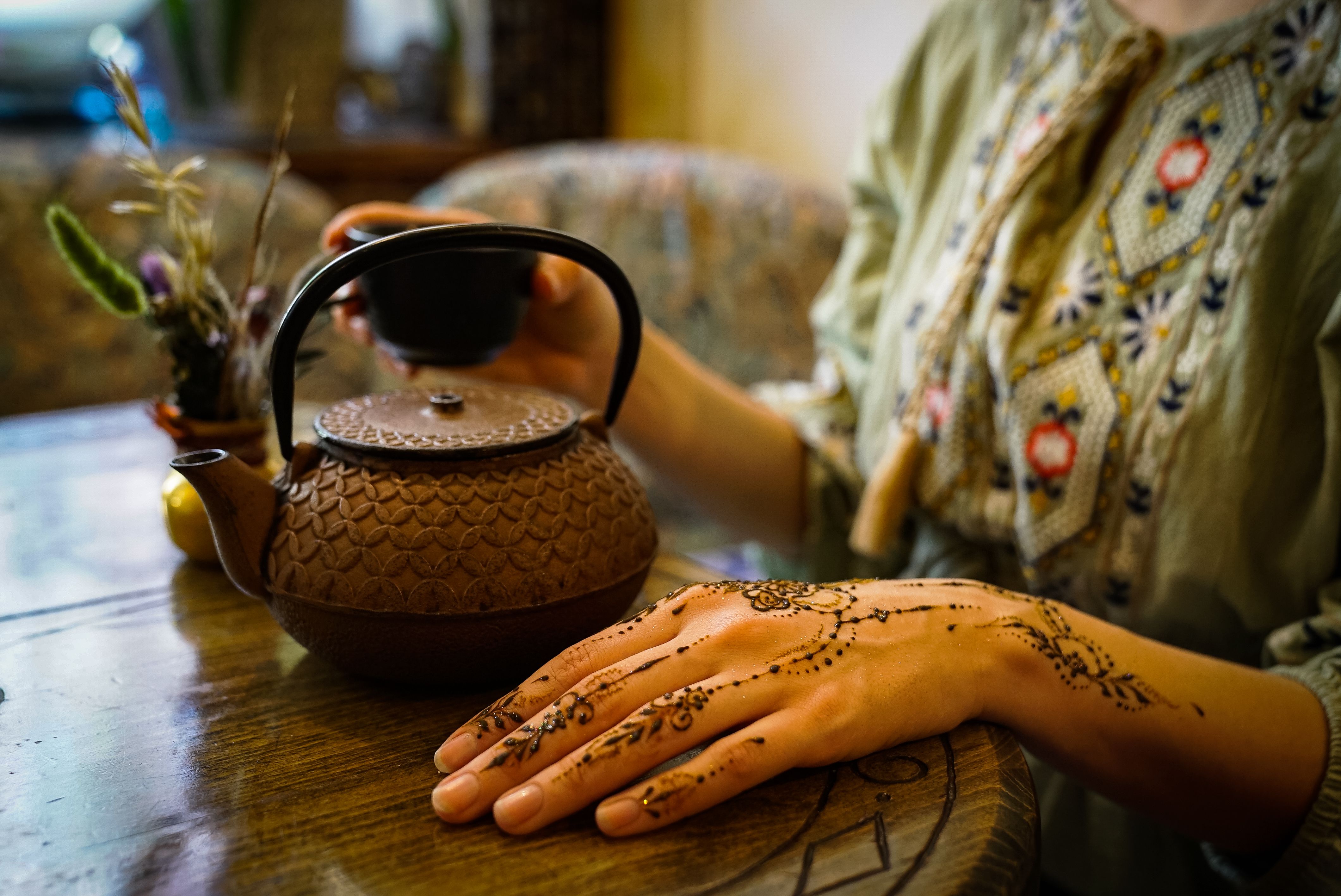 Close-up of Woman in Traditional Clothes, with Henna Tattoos on the ...