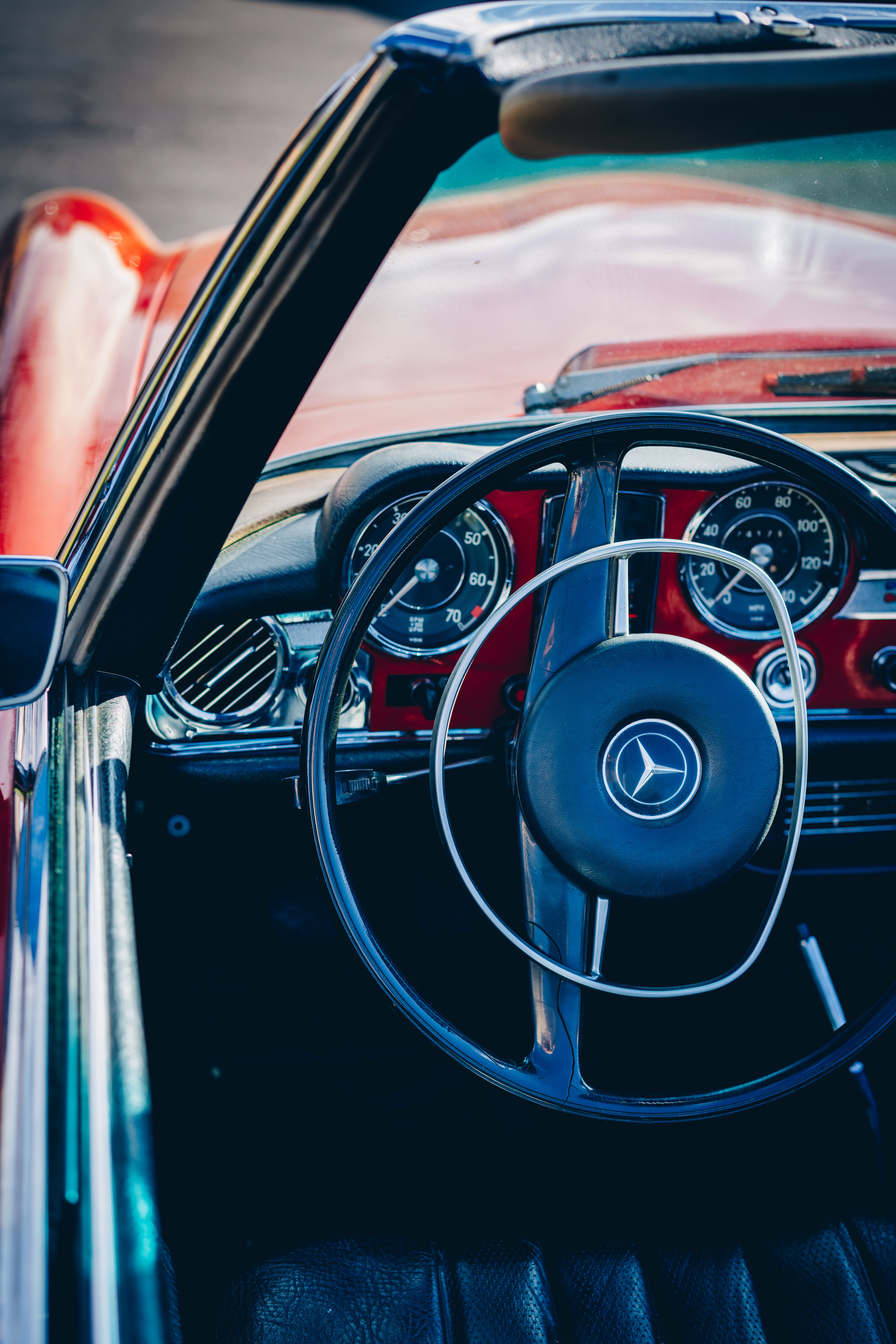 Interior of a Vintage Mercedes-Benz W113 · Free Stock Photo
