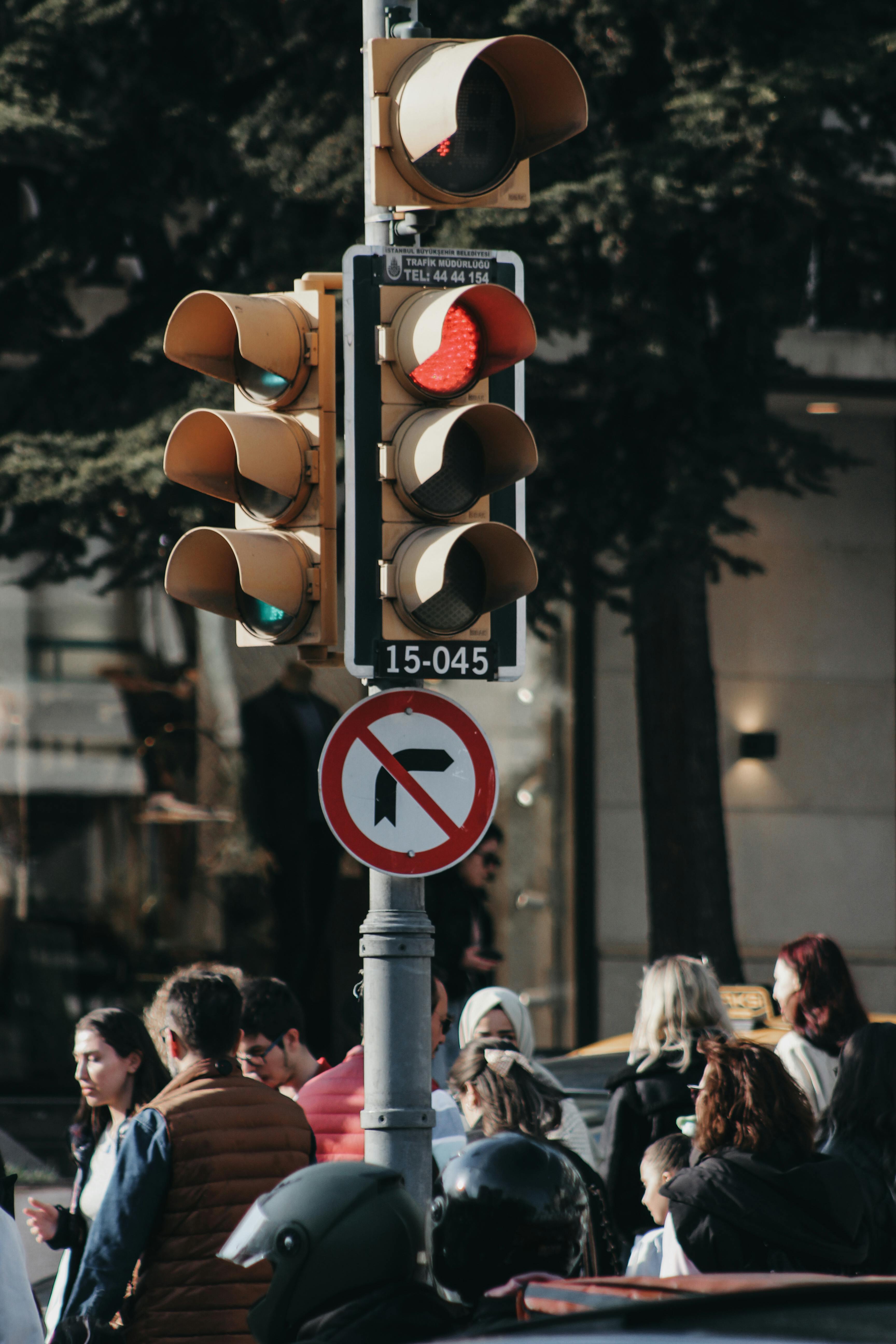 Group of Pedestrians Standing near the Crosswalk and Traffic Light ...