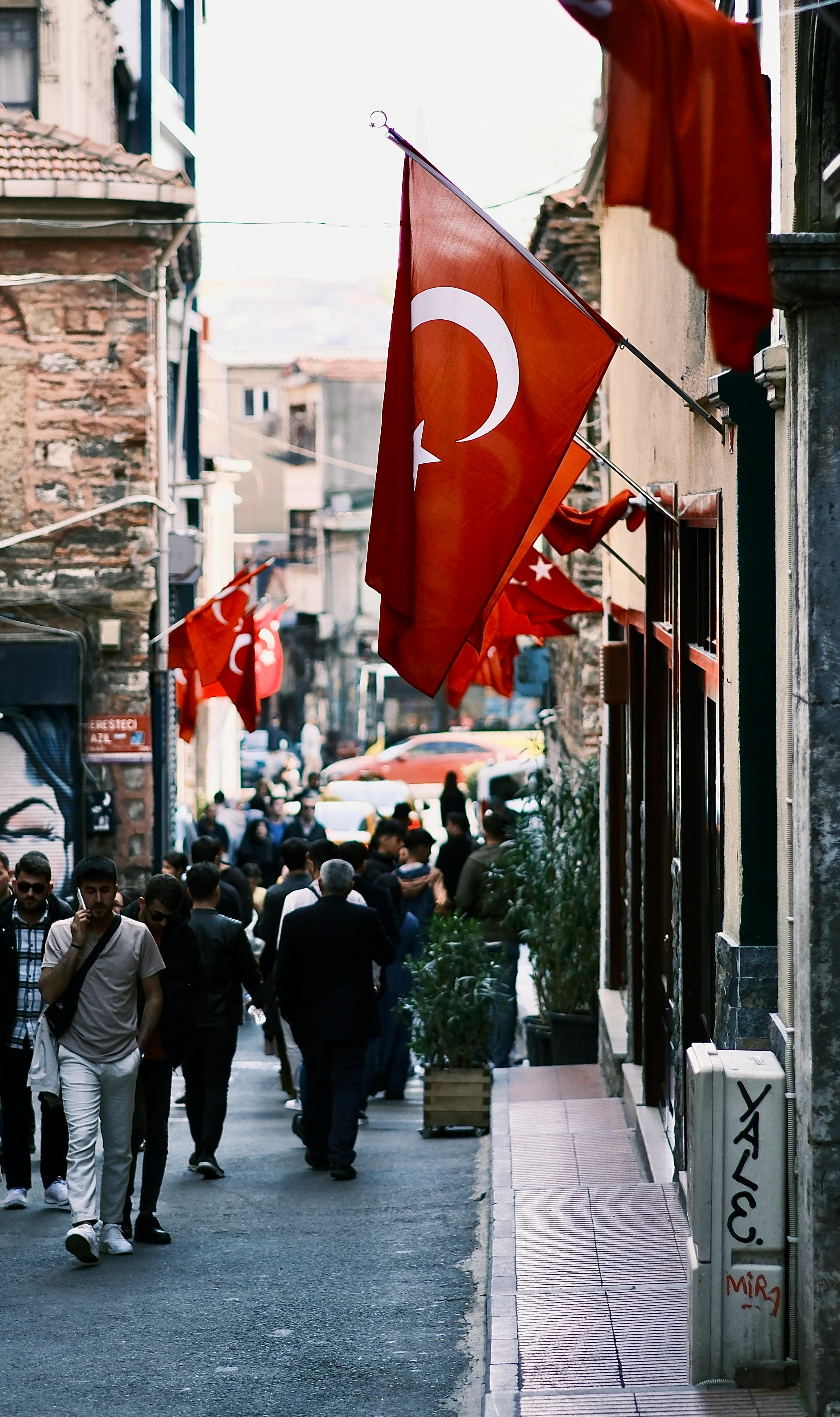 Turkish Flags Along a Narrow Street · Free Stock Photo